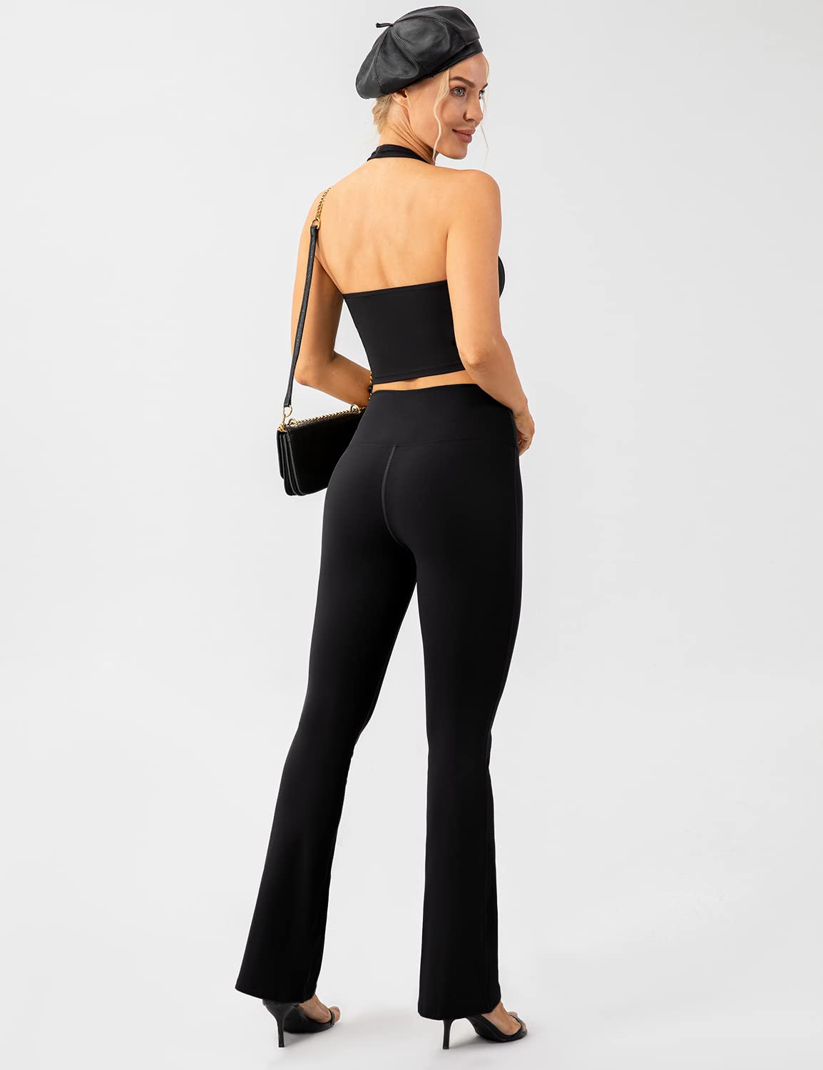 Lavento Women's Bootcut Yoga Pants - Crossover Flare Leggings for Women (Black, Medium)