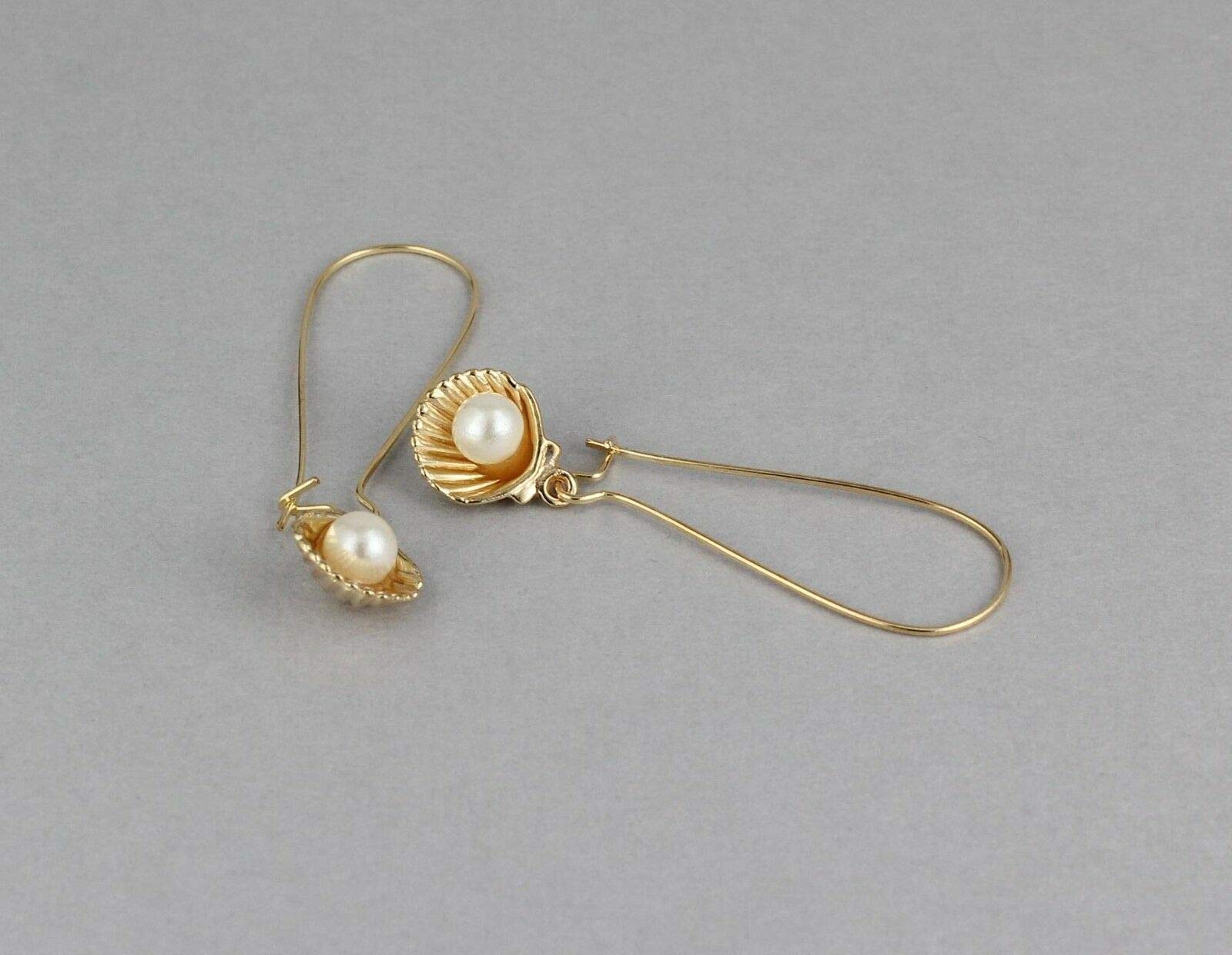 Gold Sea Shell Earrings For Women Set Faux Pearl Oyster Shell 2" Long Dangle Earrings For Women Set
