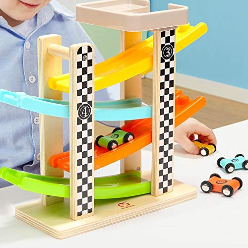 HANFAIRS Wooden Car Ramp Toy Toddler Car Playset Replacement 12