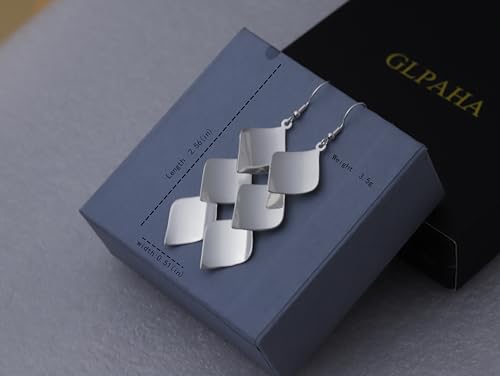 GLPAHA Silver Square Dangle Earrings for women shiny and sharp looking stylish match clothing Lightweight & Fashionable 925 Sterling Silver Hooks