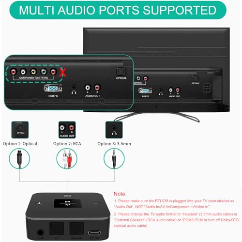 Giveet Bluetooth Headphones Earbuds for TV Watching, Wireless Neckband Earphones w/Bluetooth Transmitter Set for Optical Digital, RCA, 3.5mm Aux Ported TVs, 16Hrs Playtime, Plug & Play, No Audio Delay