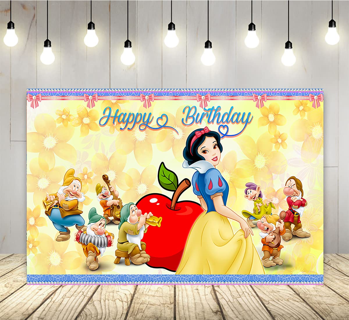 huio Princess Backdrop for Snow White Theme Birthday Party Supplies 5x3ft Snow White Theme Banner for Party Cake Table Decorations Baby Shower Banner