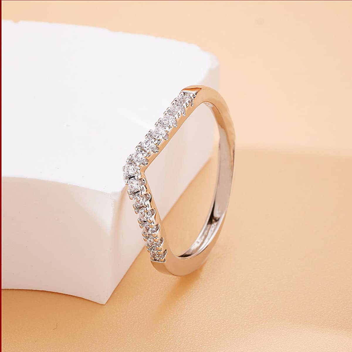 IROAIC Moissanite Rings for Women, Curved Engagement Rings for Women, 925 Silver Rings Stackable Ring for Anniversary Band(Size 7)
