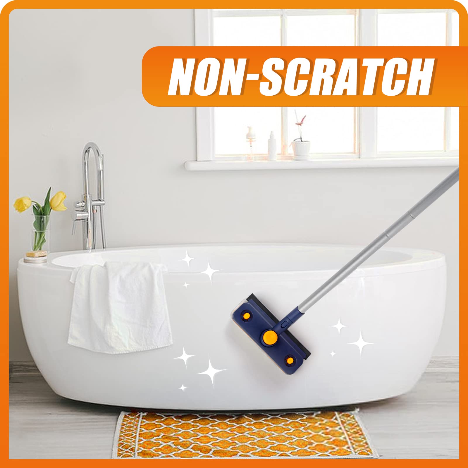MARSBASE Floor Scrub Brush, 4 in 1 Shower Scrubber with 58" Long Handle, Stiff Bristle Tub Tile Cleaning Brush, No Scratch Multi-use Household Brush for Bathroom, Glass, Tile, Bathtub, Wall, Kitchen