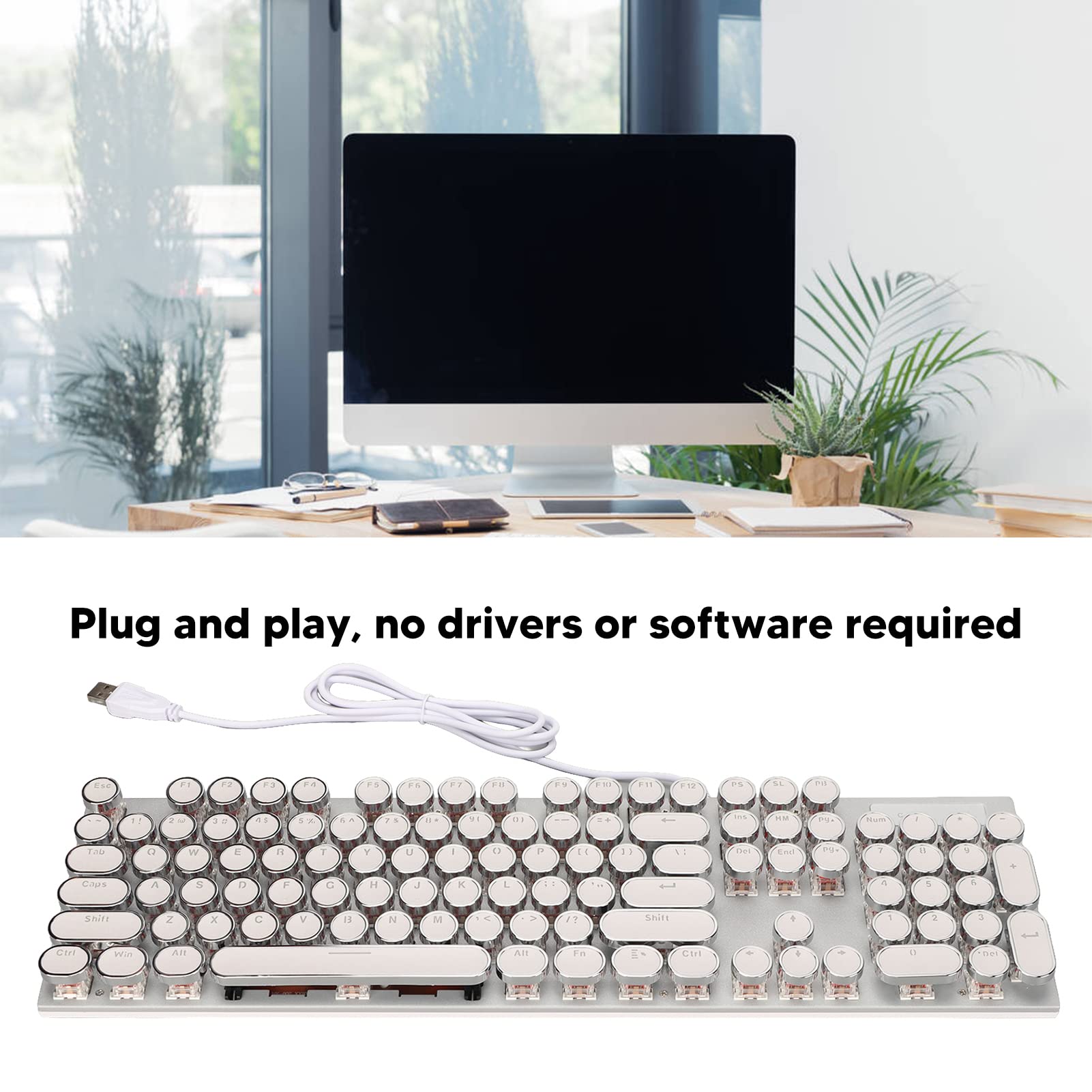 Janzoom Mechanical Gaming Keyboard Ergonomic Design 104 Keys Typewriter Style Mechanical Keyboard for Office (Red Switch)