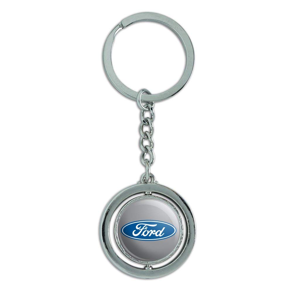 GRAPHICS & MORE Ford Motor Company Blue Oval Logo Keychain Spinning Round Chrome Plated Metal