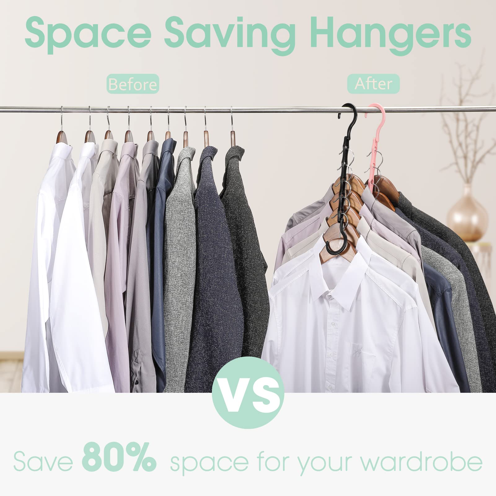 HOUSE DAY Closet Organizers and Storage Magic Space Saving Hangers, Pack of 12 Sturdy Multifunction Hanger, Plastic Collapsible Hanger Closet Organization Clothes Hanger, College Dorm Room Essentials