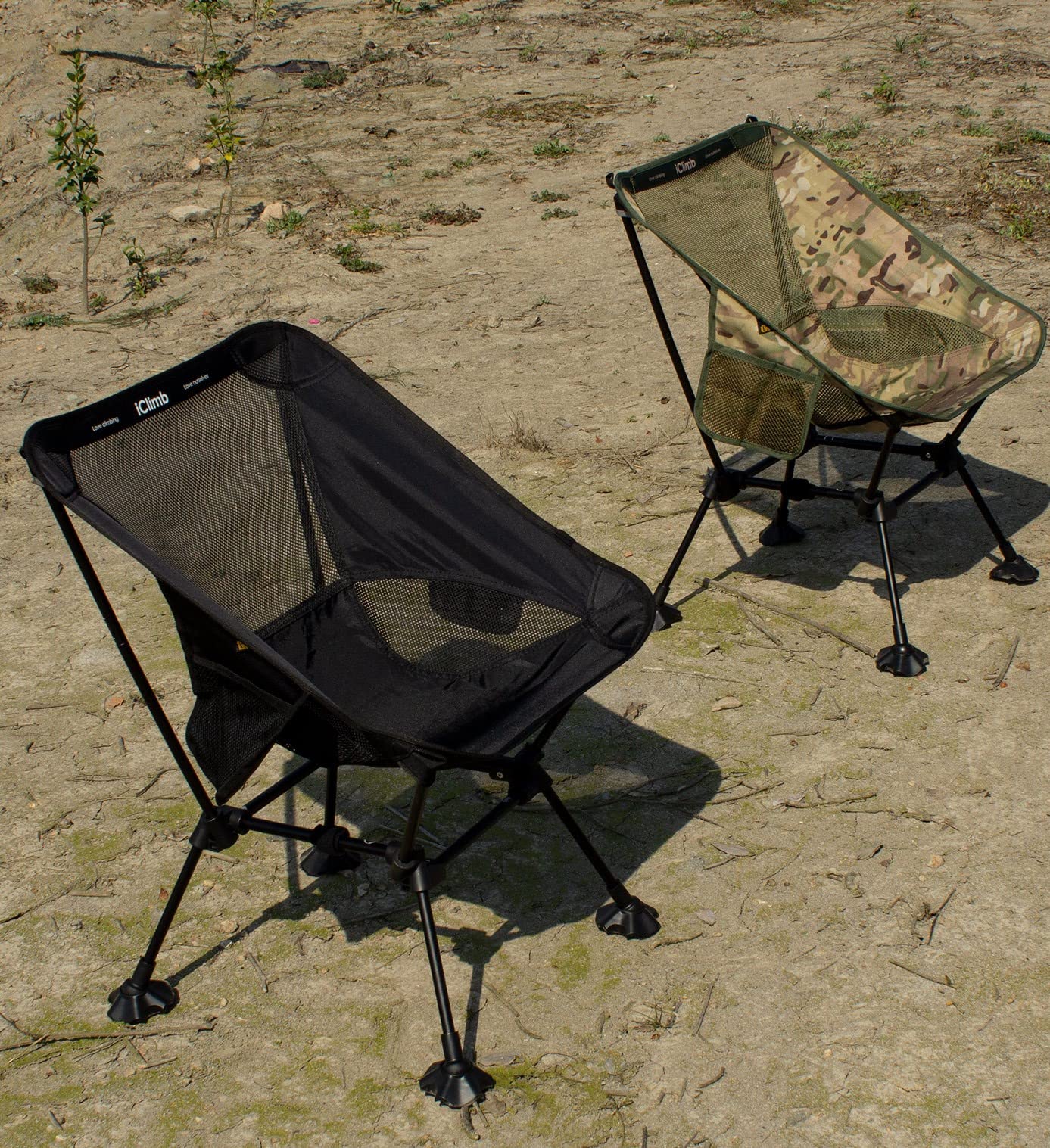 iClimb Ultralight Compact Camping Folding Beach Chair with Anti-Sinking Large Feet and Back Support Webbing (Blue - Square Frame)