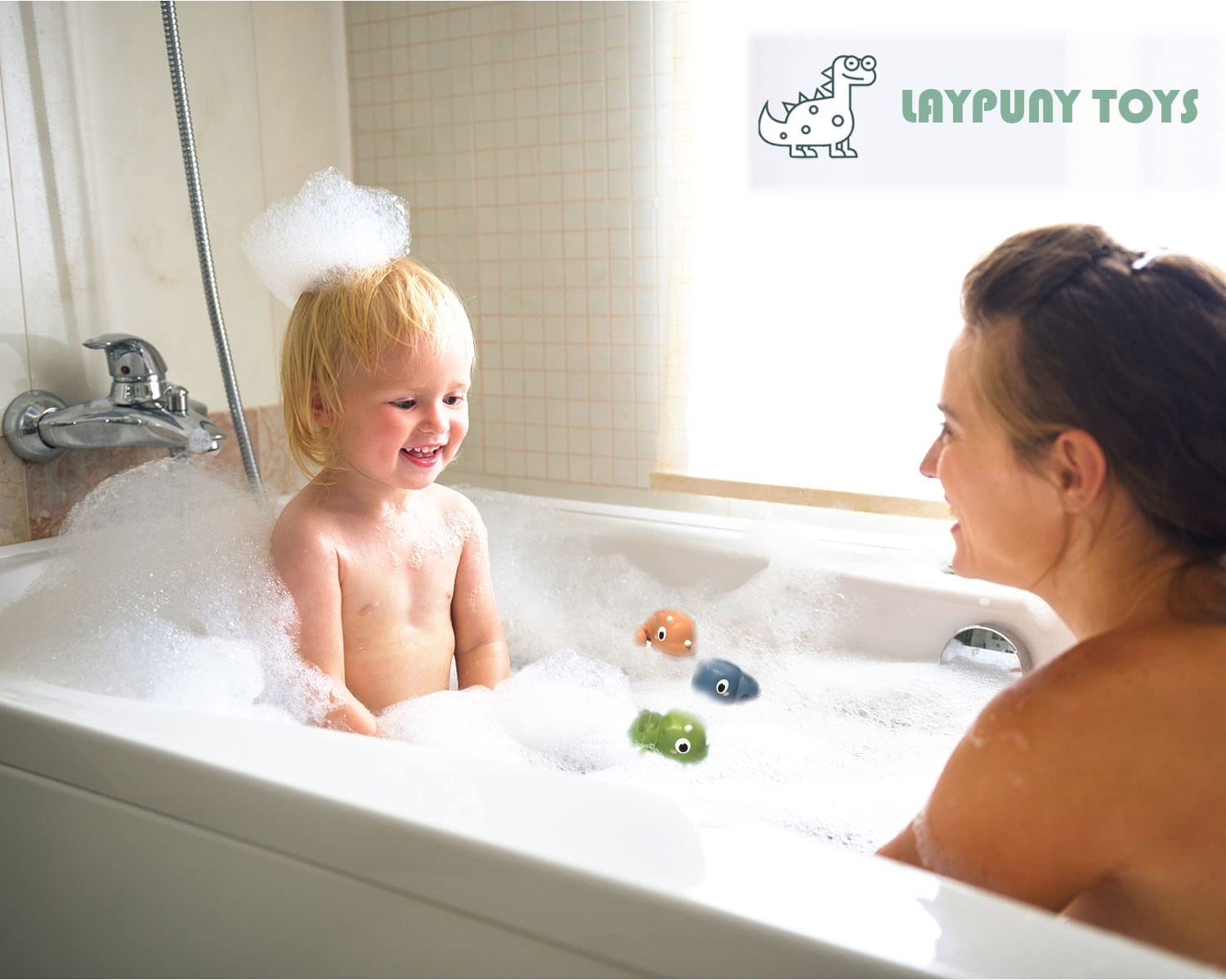 LAYPUNY Baby Bath Toys 6 Pack Dinosaur Floating Wind- Up Swimming Toys Pool Game Kid Bathtub Gift for Toddlers1-3 4 5 (6 Sets)