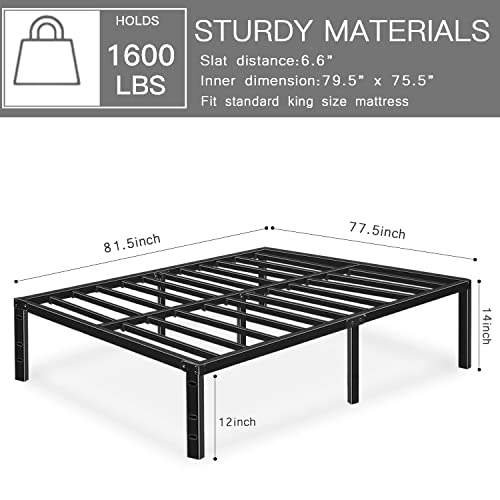 HAAGEEP Heavy Duty King Bed Frame No Box Spring Needed 14 Inch Black Metal Platform Beds Frames with Storage