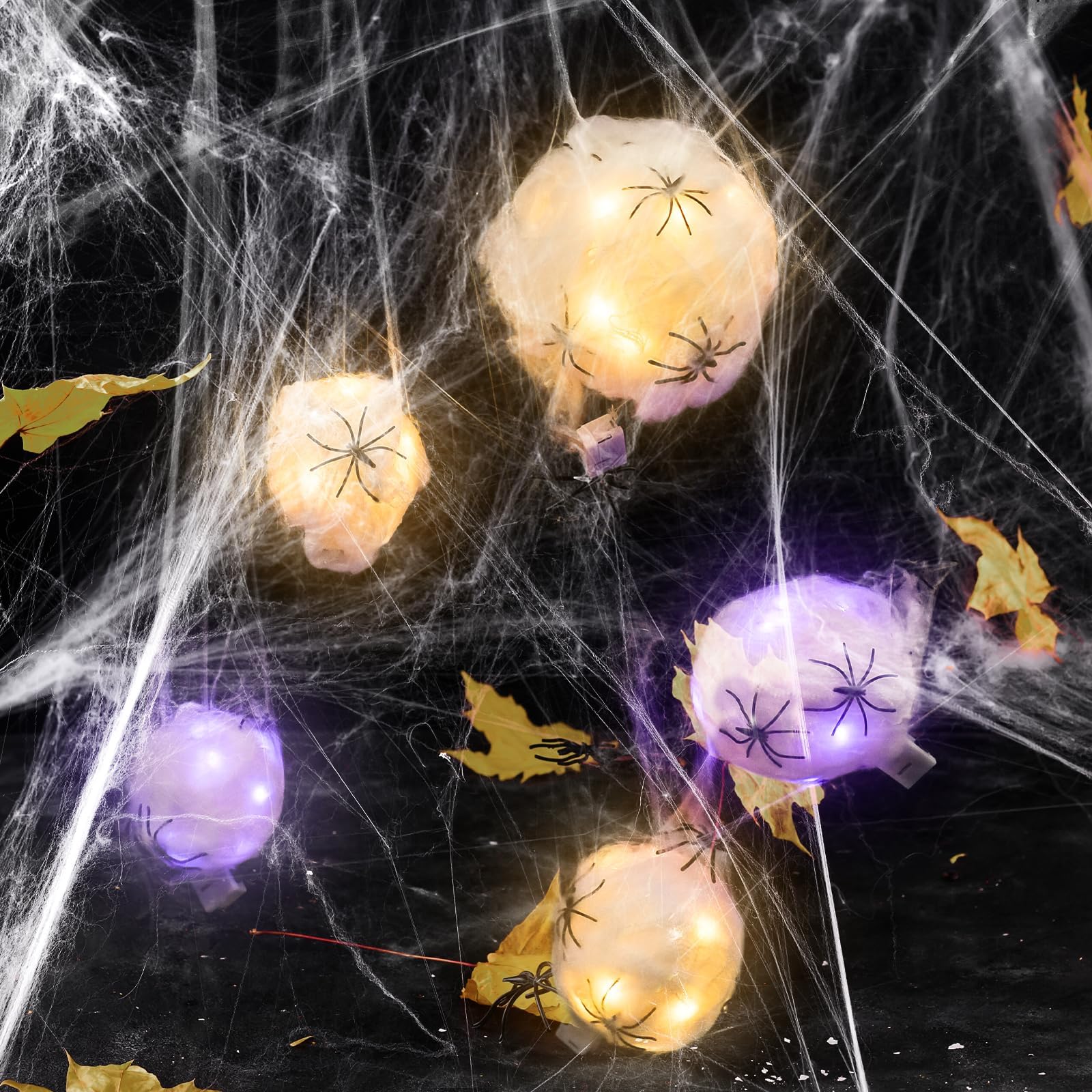 Halloween Spider Decorations Outdoor - 5pcs Light Up Halloween Hanging Spider Egg Sacks with Spider Web for Outside Halloween Prop Yard Garden Tree Decor