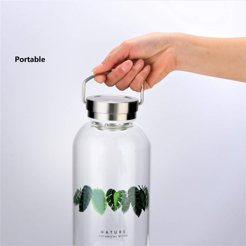 Gulujoy Glass Water Bottle 64 oz LeakProof Lid Neoprene Sleeve Wide Mouth Portable Reusable Eco Friendly