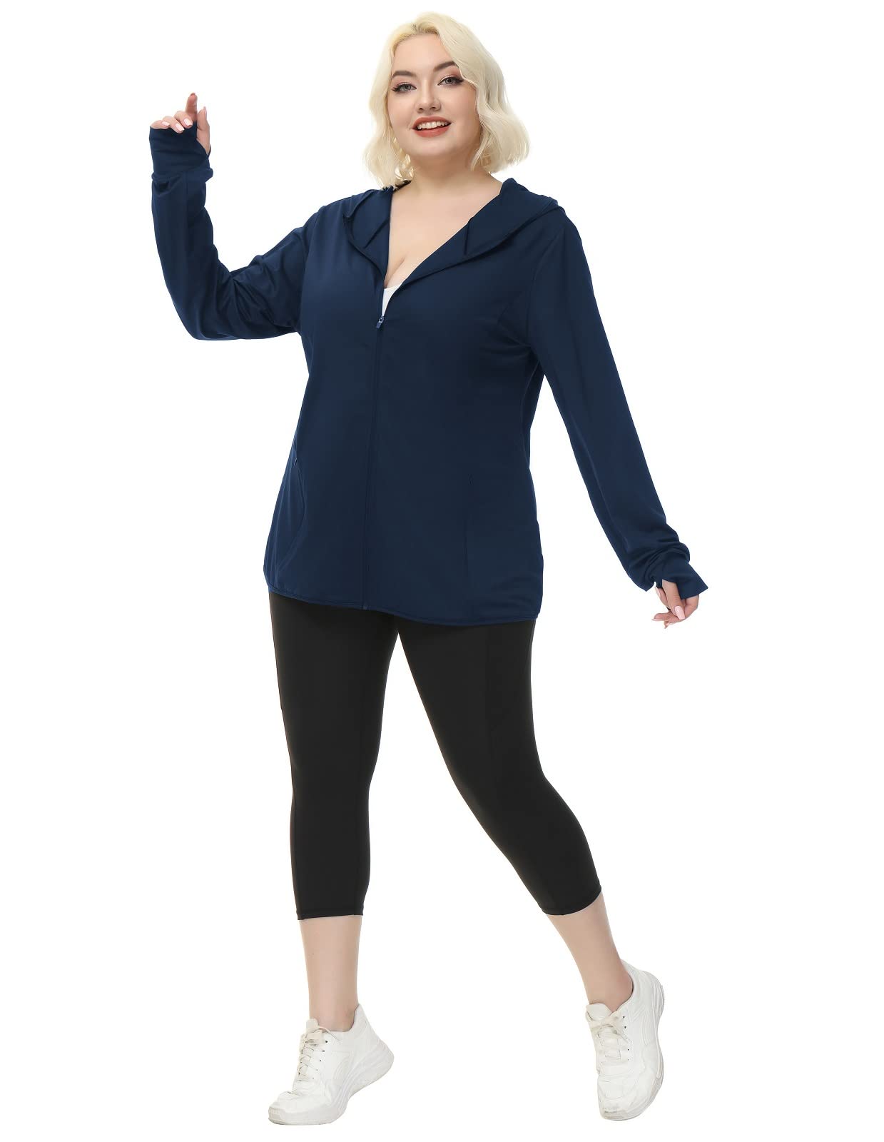 Hanna Nikole Women's UPF 50+Jacket Summer Sun Protection Jacket Full Zip Sun Jacket Lightweight Hiking Outdoor Navy Blue 16W
