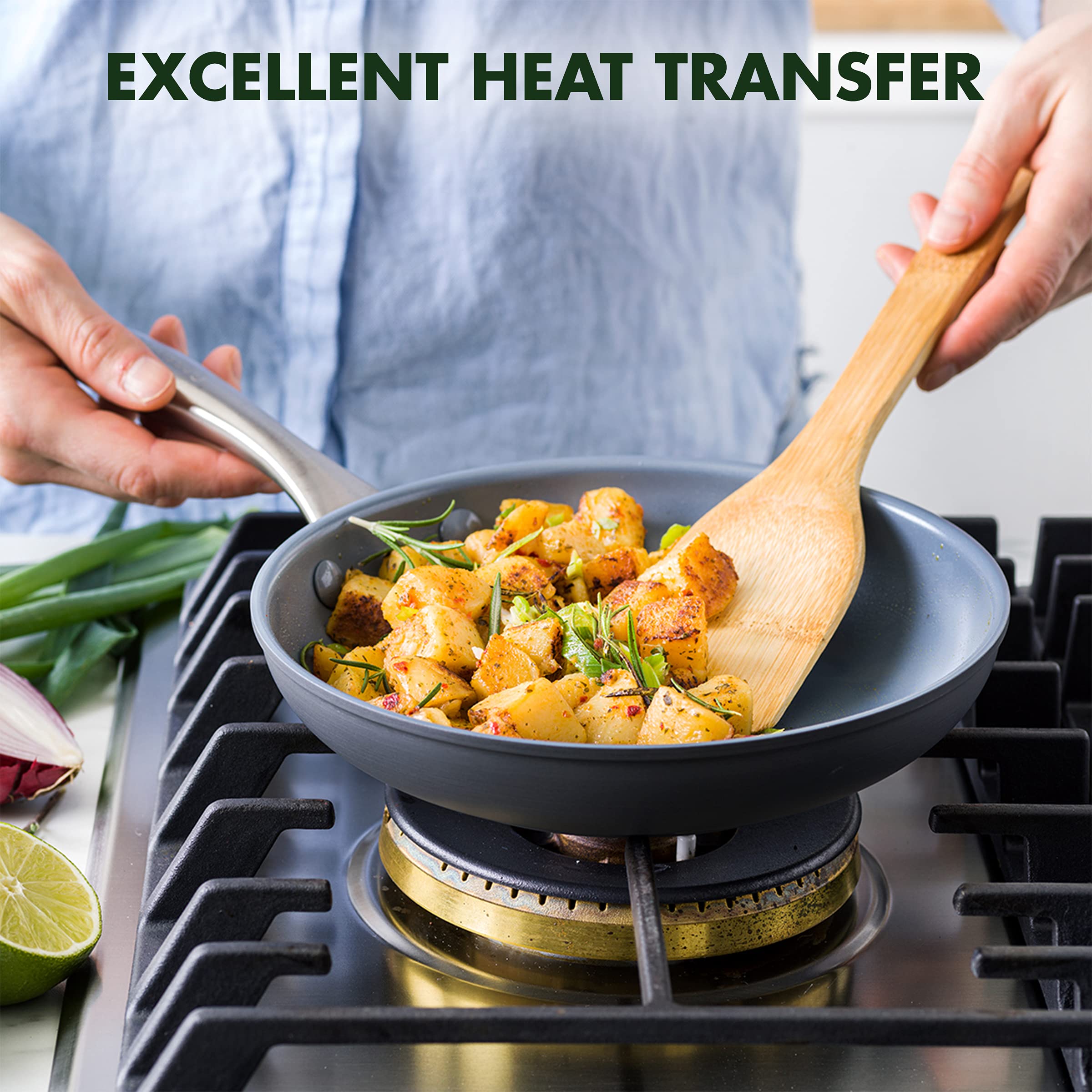 GreenPan Lima Hard Anodized Healthy Ceramic Nonstick 10" Frying Pan Skillet, PFAS-Free, Oven Safe, Gray & Lima Hard Anodized Healthy Ceramic Nonstick 5QT Stock Pot with Lid, PFAS-Free, Oven Safe, Gray