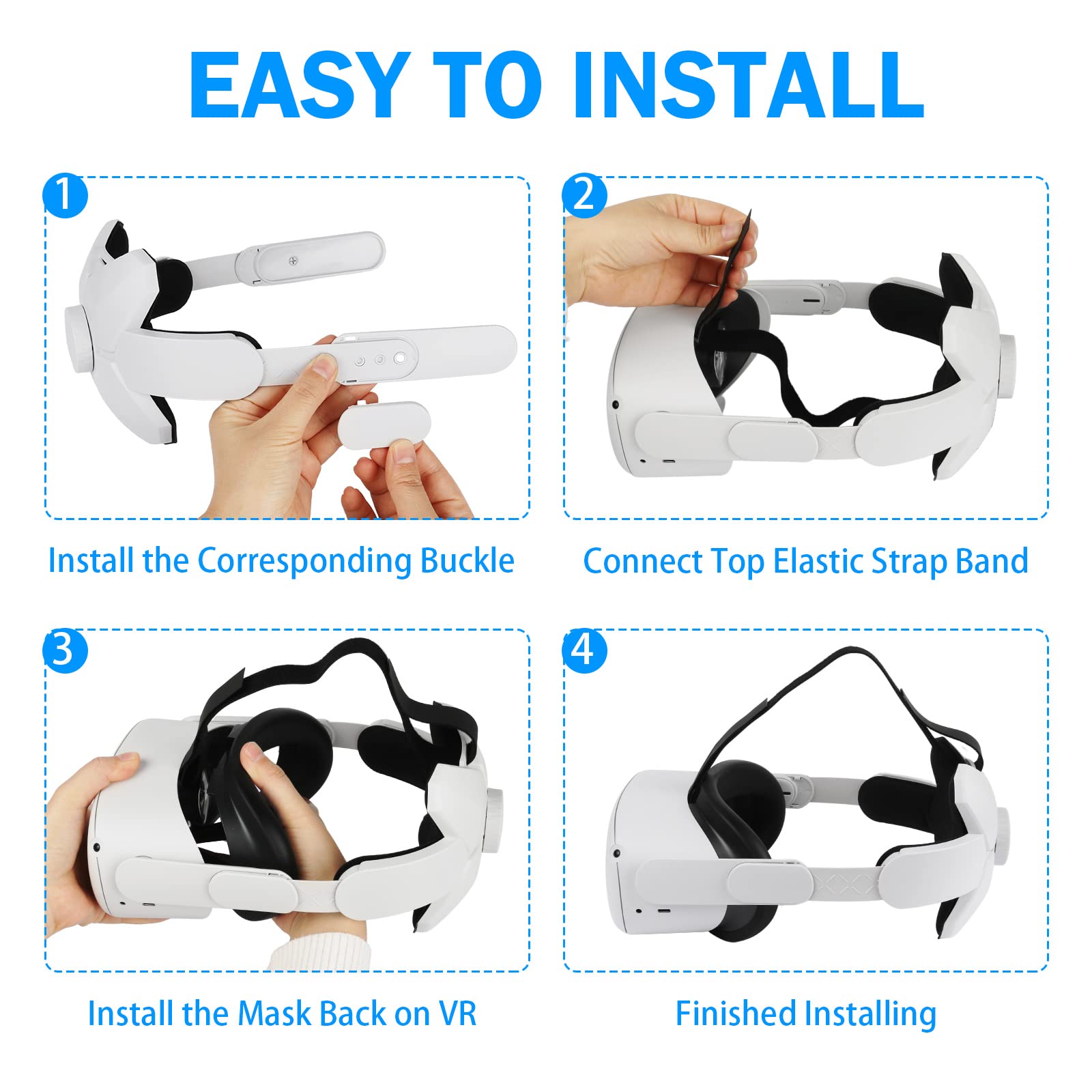 Head Strap for Oculus Quest 2 Elite Strap Accessories for Meta Quest 2 VR Headset Adjustable Headstrap Enhanced Support Comfort VR Gaming Durable Virtual Reality Set Headband Gift Kids Adults White