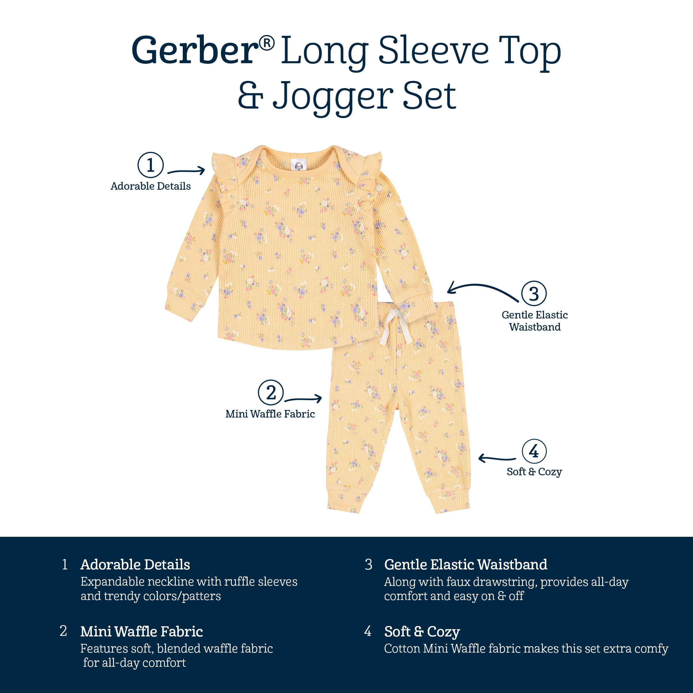Gerber Baby Girls 2-Piece Long Sleeve Tee & Pull-On Jogger Set, Pink, 3-6 Months