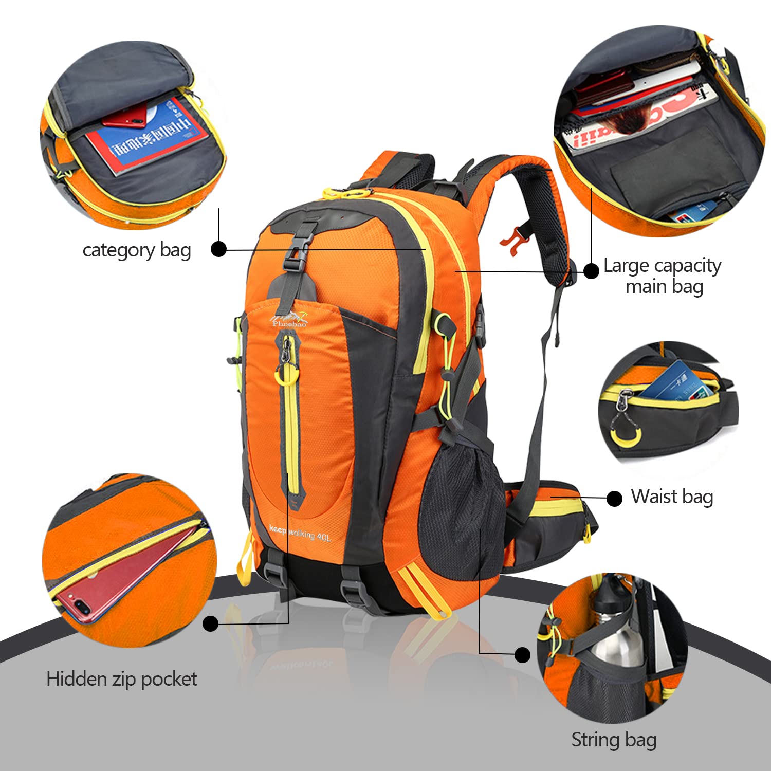 Hiking Backpack 40L Large Capacity Camping Backpack Well-ventilated Hiking Bag Multiple Pocket Hiking Daypack Ultralight Washable Lightweight Backpack for Hiking Camping Travelling Fishing Hiking Pack
