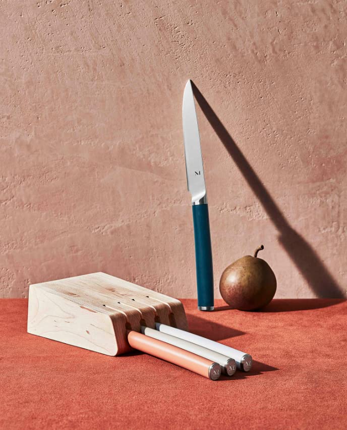 Material, The 5pc Stainless Steel Steak Knives Set, 4 Knives + Holder, Razor Sharp, Matte Finish, Dishwasher Safe, Deep