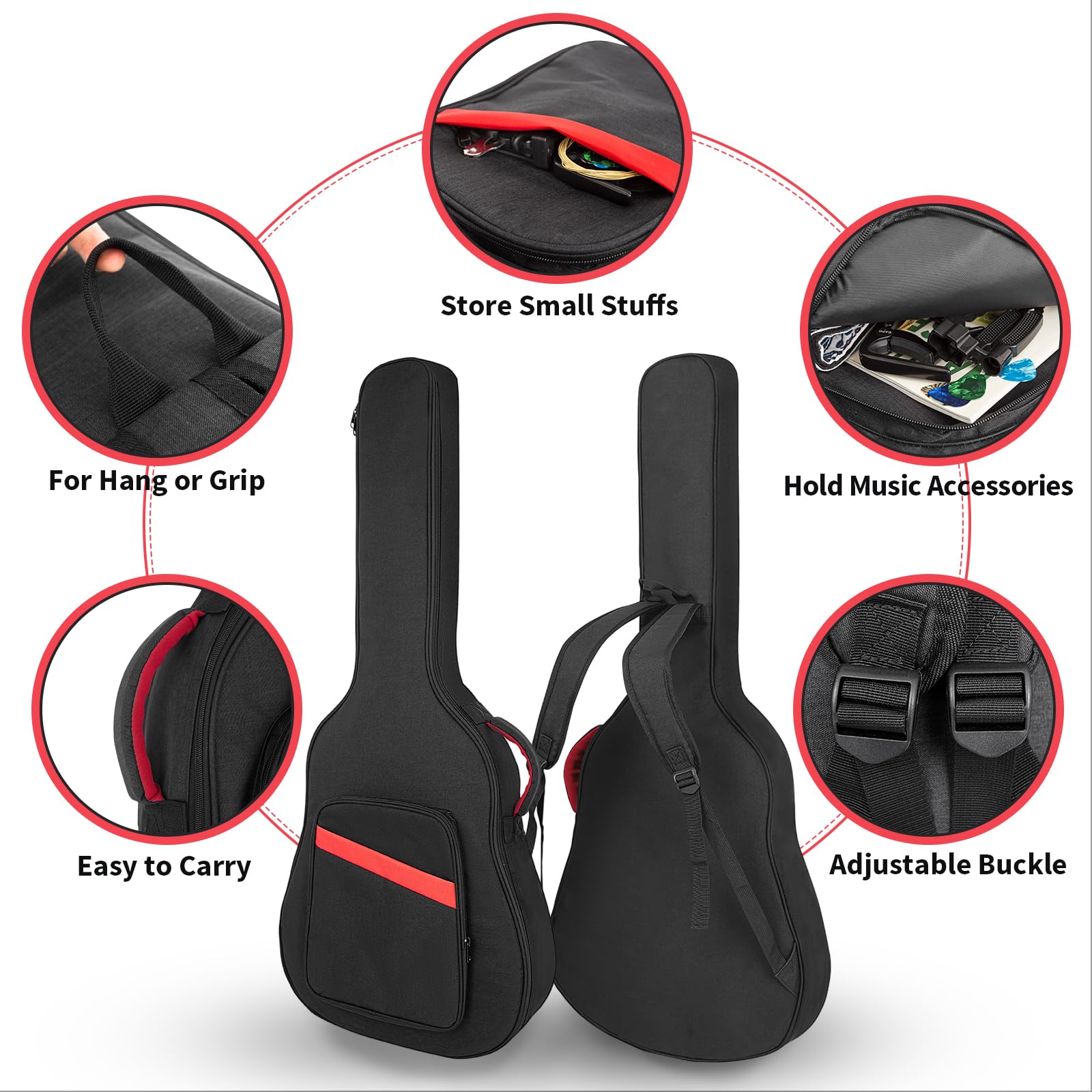 Guitar Bag 0.66in Thick Padded Guitar Gig Bag for 39 40 41 Inch Acoustic Guitar Backpack Case with Pocket