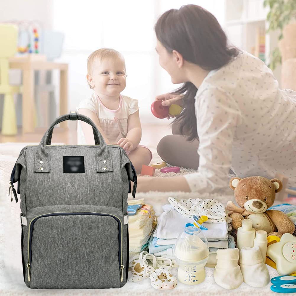 Limhoo Diaper Bag Backpack for Women/Men, Large Canvas Shoulders Diaper Backpack, Nappy Bags for Baby Care Travel (Grey)