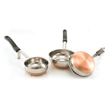 Khandekar Stainless Steel Spice Heating Tadka Frying Pan with Copper Bottom and Red Handle - 11 inch (28 cm)