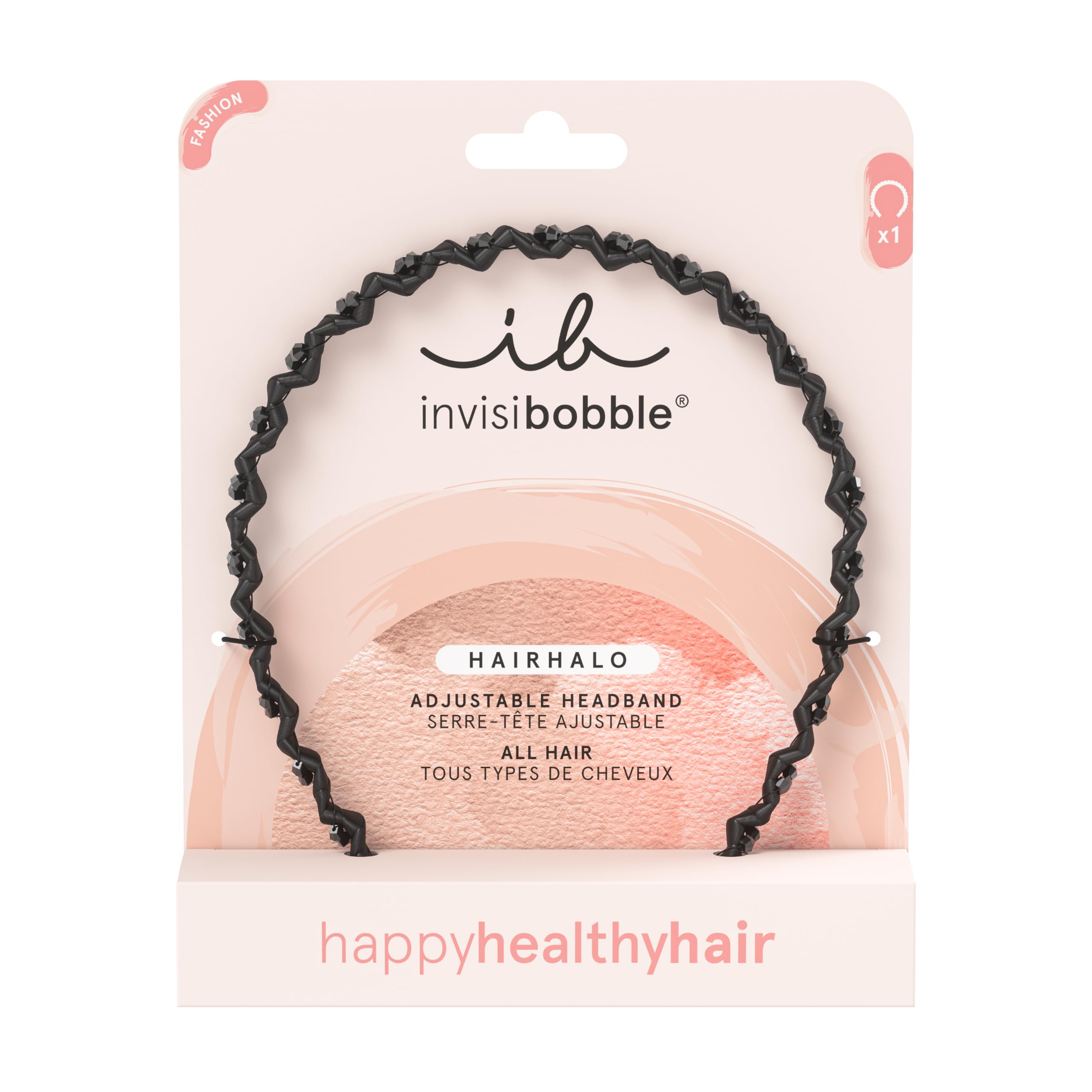 invisibobble HairHalo The Adjustable Headband - True Dark Sparkle - Hairbands Made for Everyone -Worn All Day with No Pain or Uncomfortable Pressure