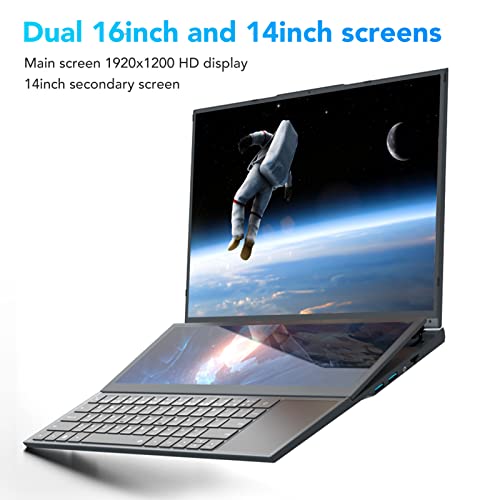 Huleo Dual Screen Laptop, 16in 14in Dual Screen Laptop for Win11 13600mAh Battery for Intel for Core I7 CPU for Playing Games (US Plug)