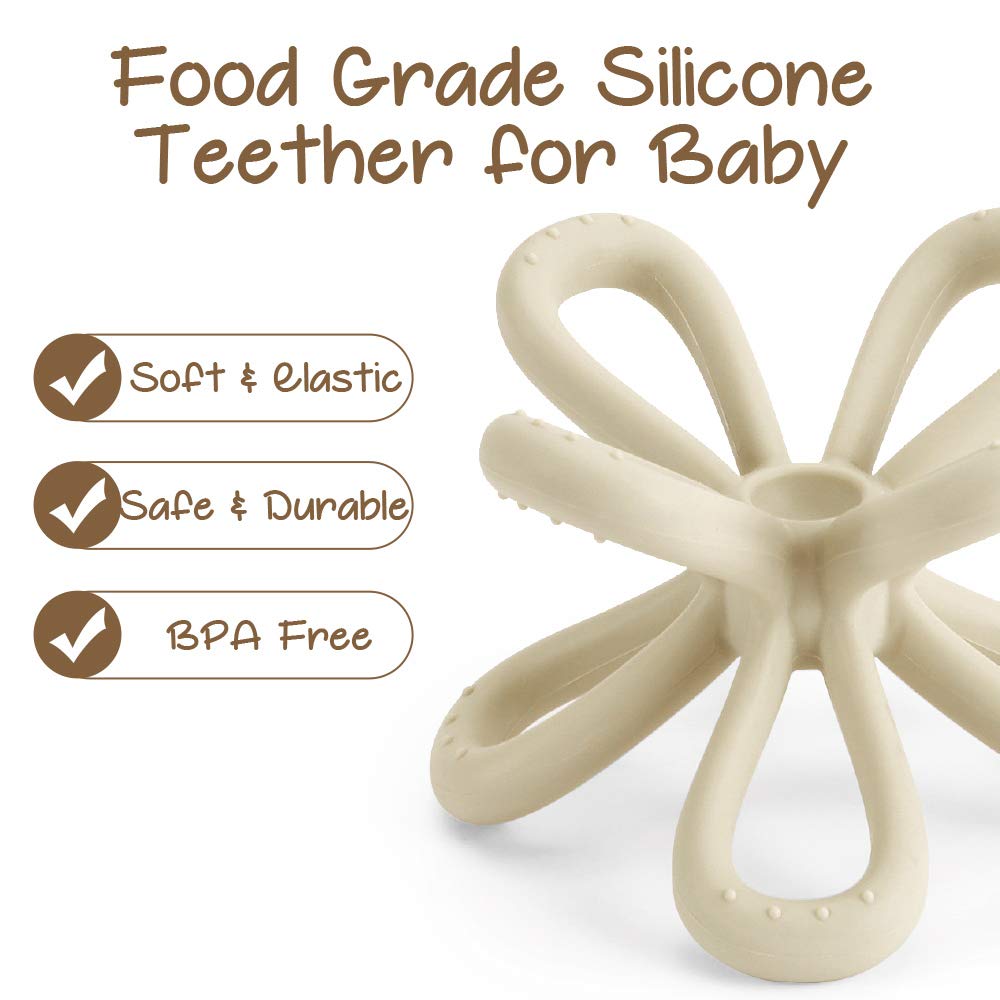 haakaa Silicone Flower Teether for Babies - Food Grade Silicone Flower Teething Toy for Teething Baby Soothing Sore Gum Healthy Silicone Teether with Teether Clip Prevent Losing