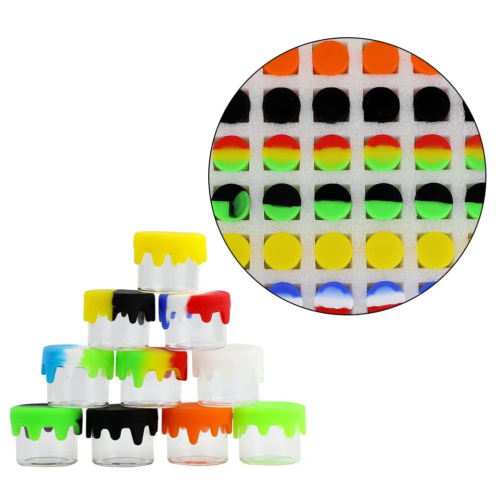 glass concentrate containers 6ml with silicone lids Non Stick glass wax container for Oil, Lip Balm,Cosmetic, Lotion, Cream, Eye shadow, (Color mixing) (100pcs)