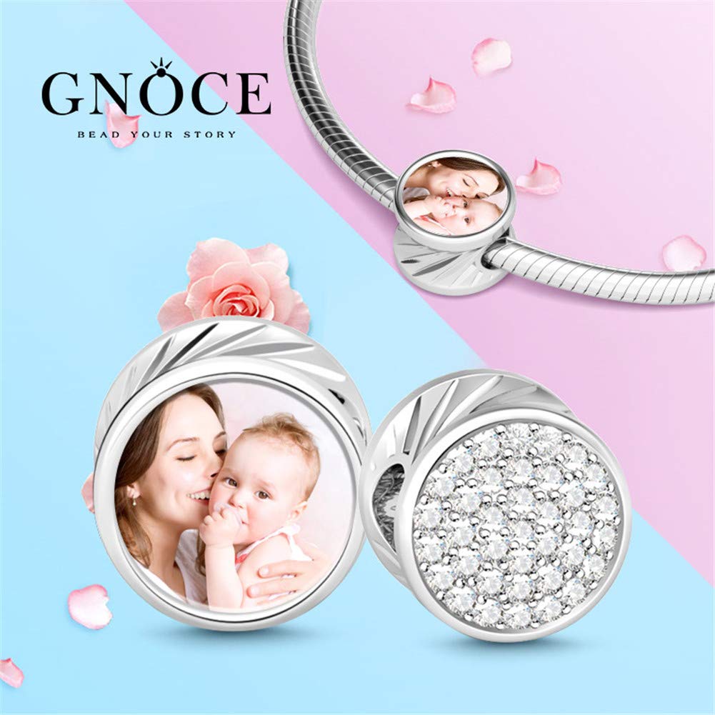 GNOCE Custom Photo Charm Bead Sterling Silver Special Love for You Personalized Picture Charm Rose Gold fit All Bracelets Necklaces (Silver)