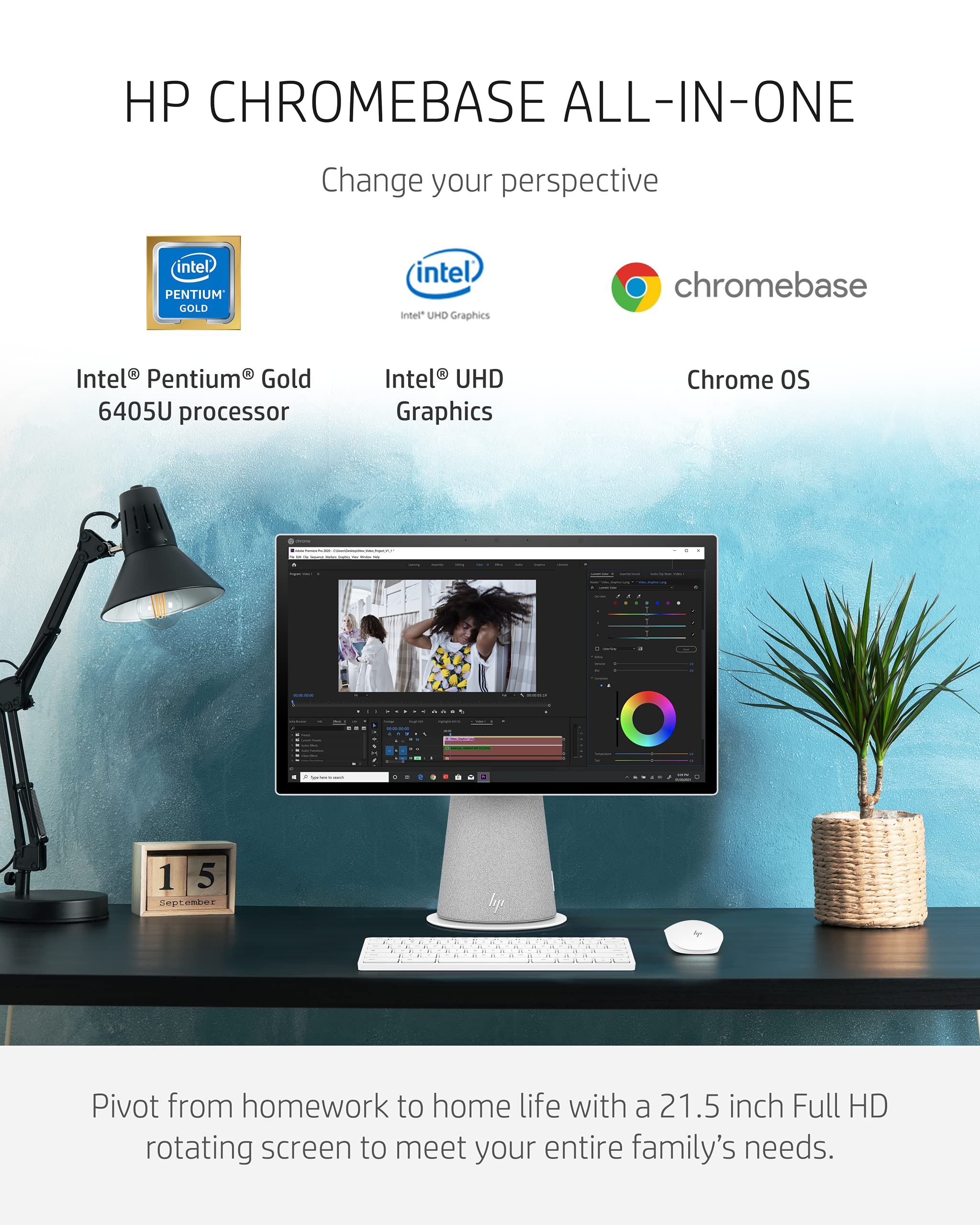 HP Chromebase 21.5" All-in-One Desktop, Intel Pentium Gold 6405U Processor, 4 GB RAM, 128 GB SSD, Rotating Full HD IPS Touchscreen, Chrome OS, Bluetooth Keyboard and Mouse Combo (22-aa0022) (Renewed)