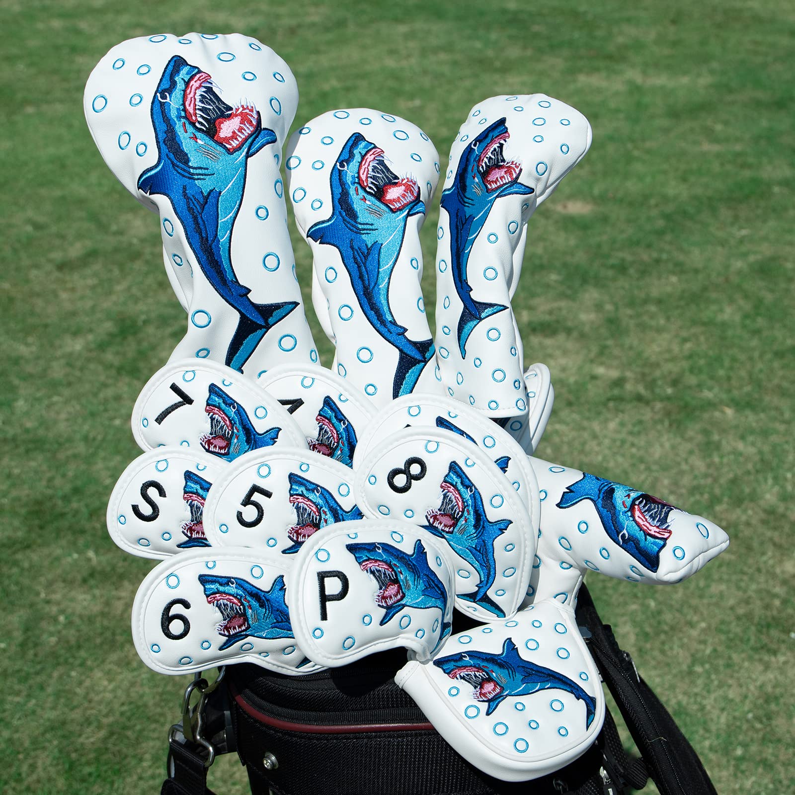 Golf Putter Covers, Shark Embroidery Golf Putter Headcover Blade Putter Cover Golf Headcovers Leather Golf Club Covers for Titleist Callaway