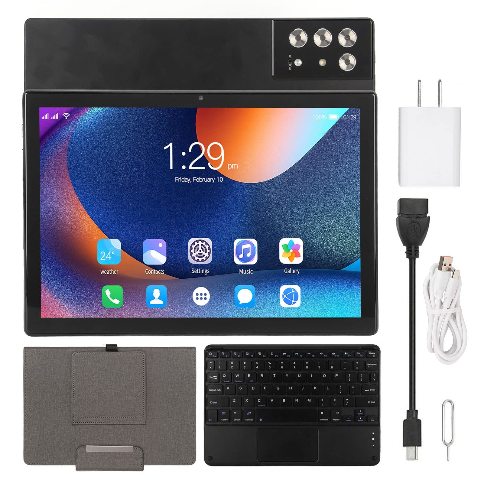 HEEPDD 10.1 Inch Tablet, 8 Core CPU 5G WiFi Tablet PC 100‑240V with Keyboard 12 for Office (US Plug)
