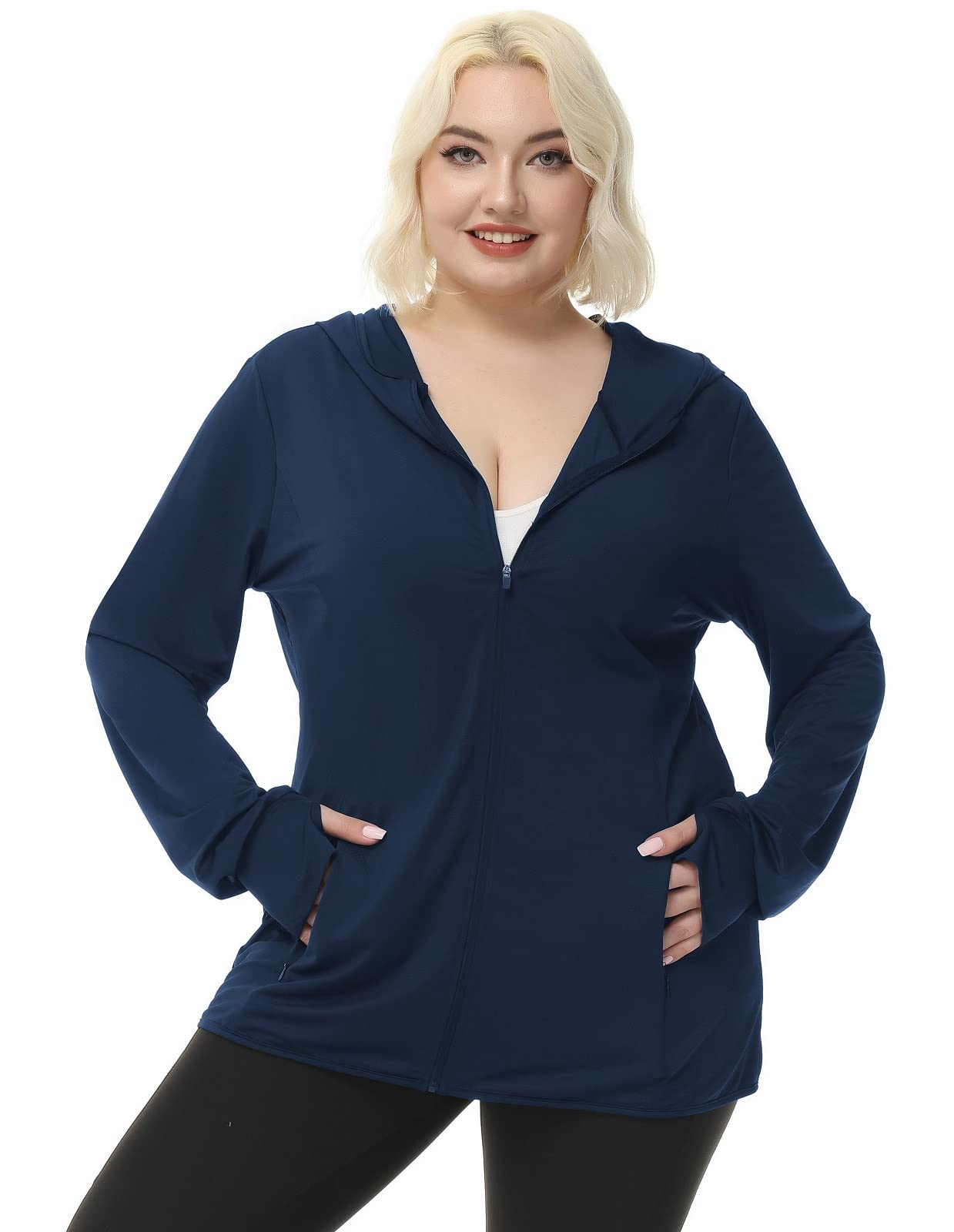 Hanna Nikole Women's UPF 50+Jacket Summer Sun Protection Jacket Full Zip Sun Jacket Lightweight Hiking Outdoor Navy Blue 16W