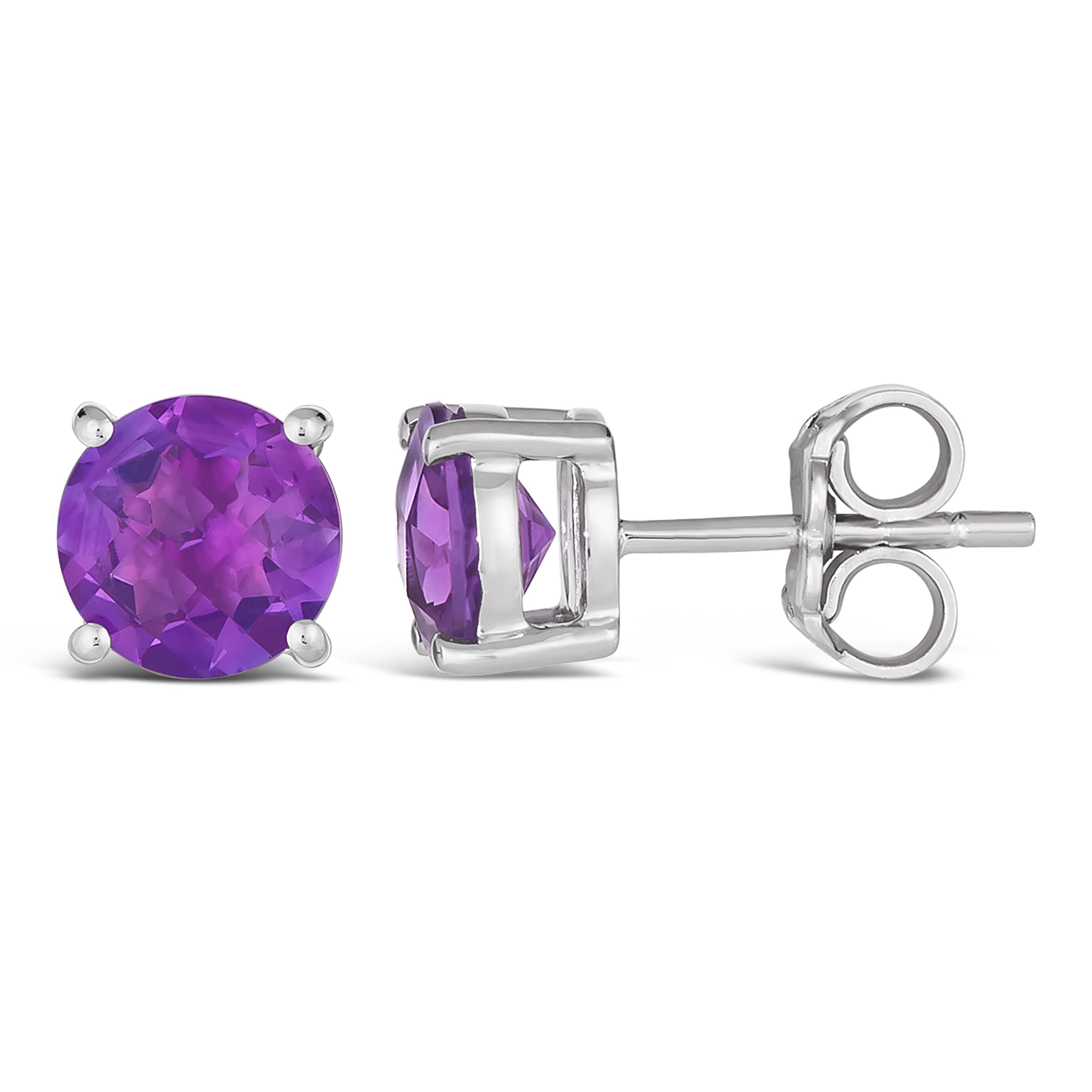 LE VIAN 2 Carat Purple Amethyst Round Stud Earrings for Women in 925 Sterling Silver 4-Prong Setting Push Back