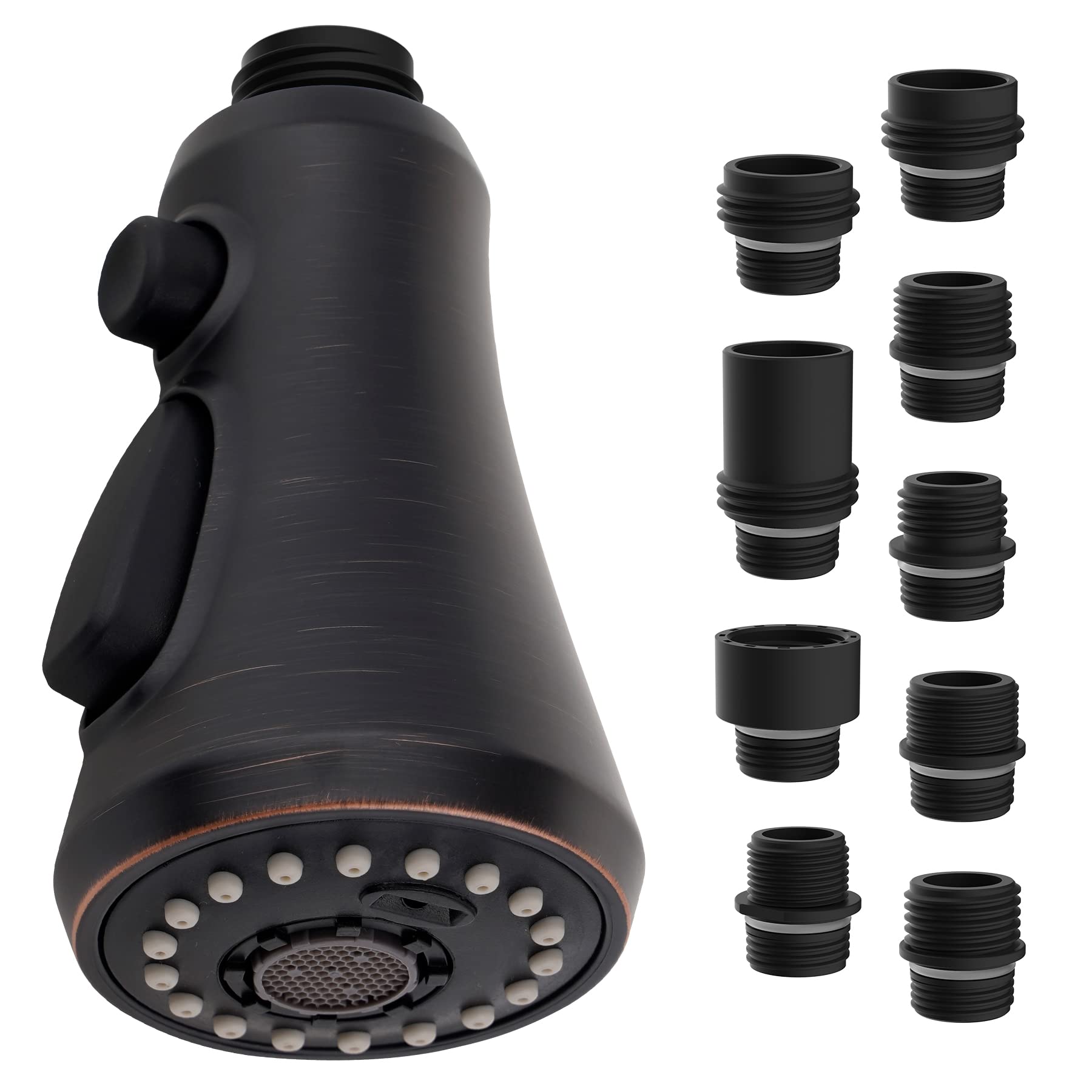 iFealClear Pull Down Kitchen Faucet Head Replacement, 3-Mode Faucet Head for Kitchen Sink, Faucet Sprayer Nozzle, 12 Adapters Compatible with Moen, American Standard, Delta Faucets, Oil Rubbed Bronze
