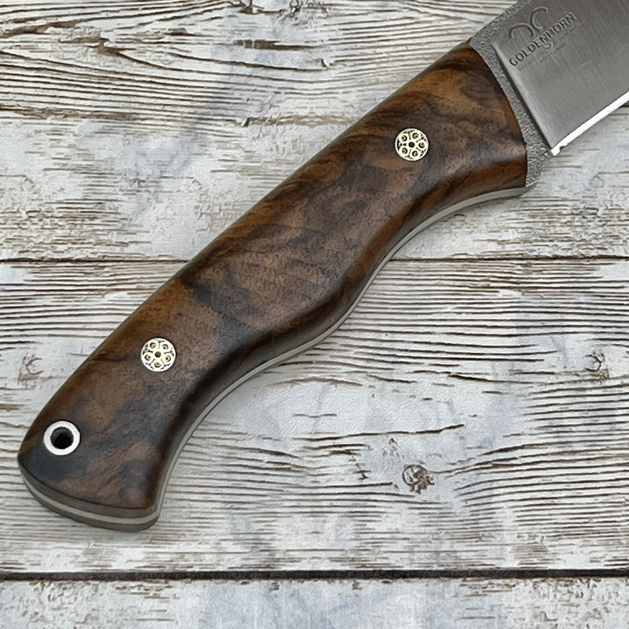 Handmade Fixed Blade Outdoor Knife with Sheath β Hunting, Bushcraft, Self Defense Bowie Knife β Tracker Knife with Wooden Handle & N690 German Bohler Steel Blade β Leather Sheath & Flint Rod Included