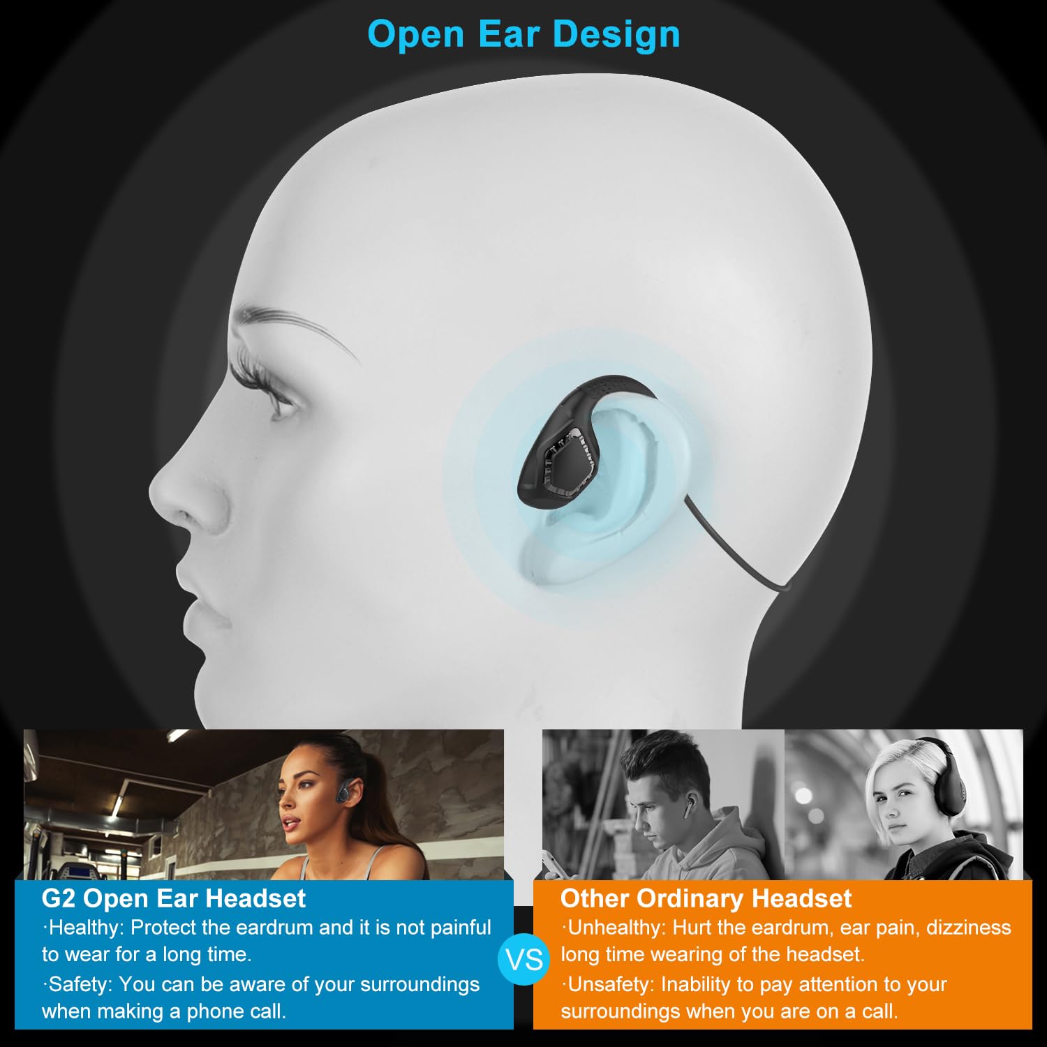 iDIGMALL Latest Bluetooth 5.3 Headset w/ CVC8.0 Noise Cancel Mic Boom, Open-Ear Air Conduction Wireless Stereo Headphones, All Day Comfortable Fit for Office Riding Driving Running Student Learningā¦