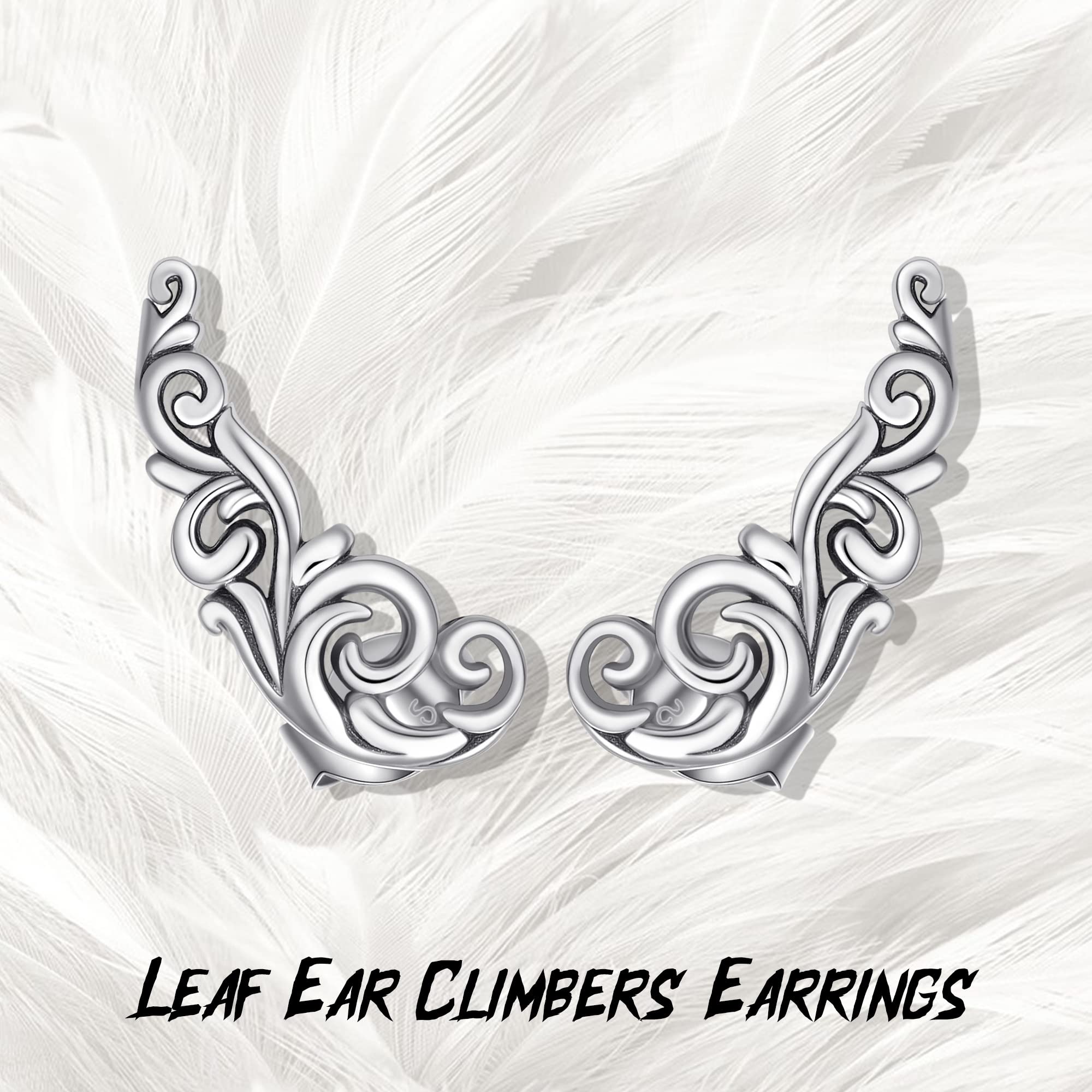 Leaf Ear Climbers Earrings for Women Sterling Silver Vintage Leaf Stud Crawler Earrings Jewelry Gifts