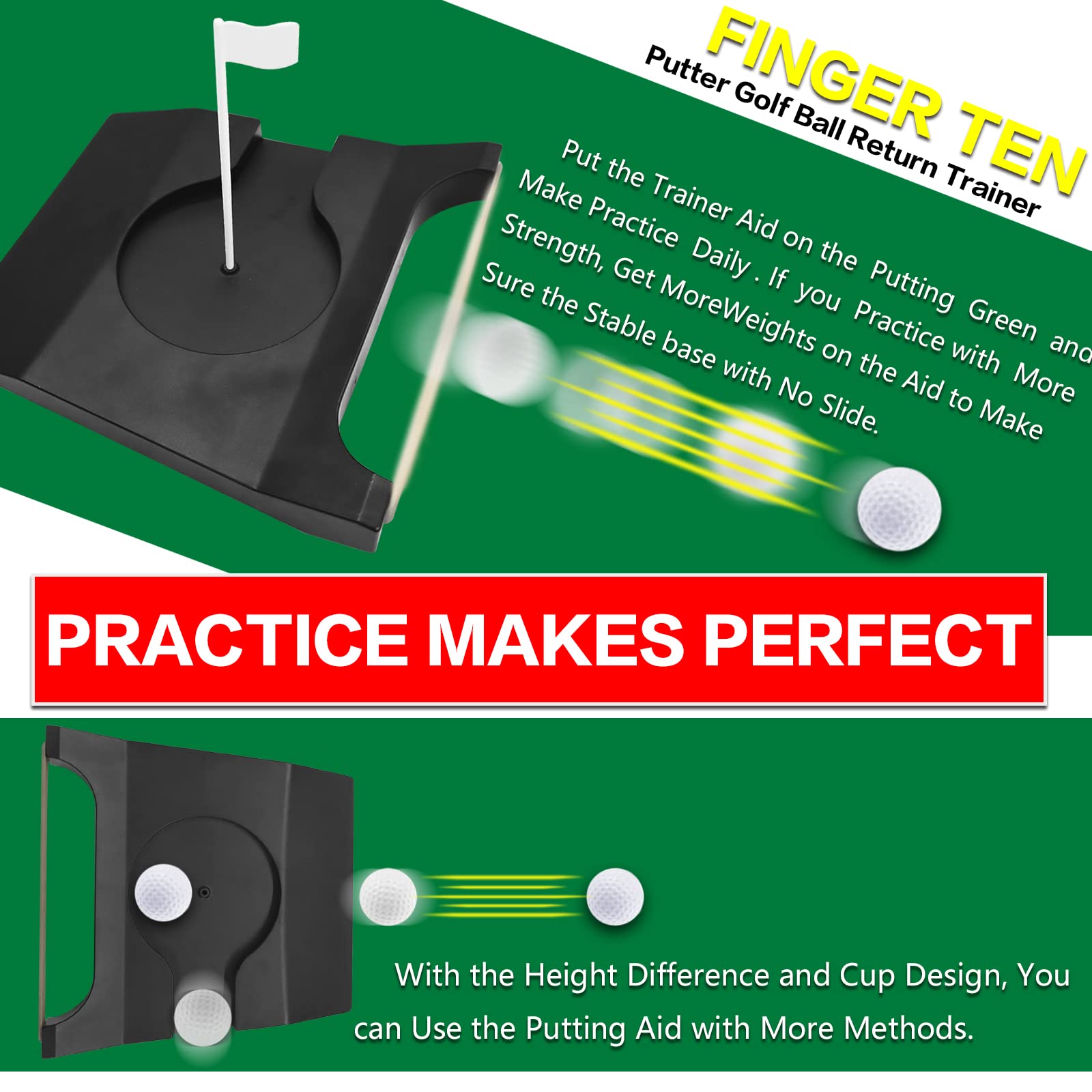 Golf Automatic Putting Cup Indoor Outdoor Ball Return Hole Machine Pack Durable Balls Returning Practice Training Aid for Yard Office Garden (1 Pc New Automatic Putter Cup+3 Balls)