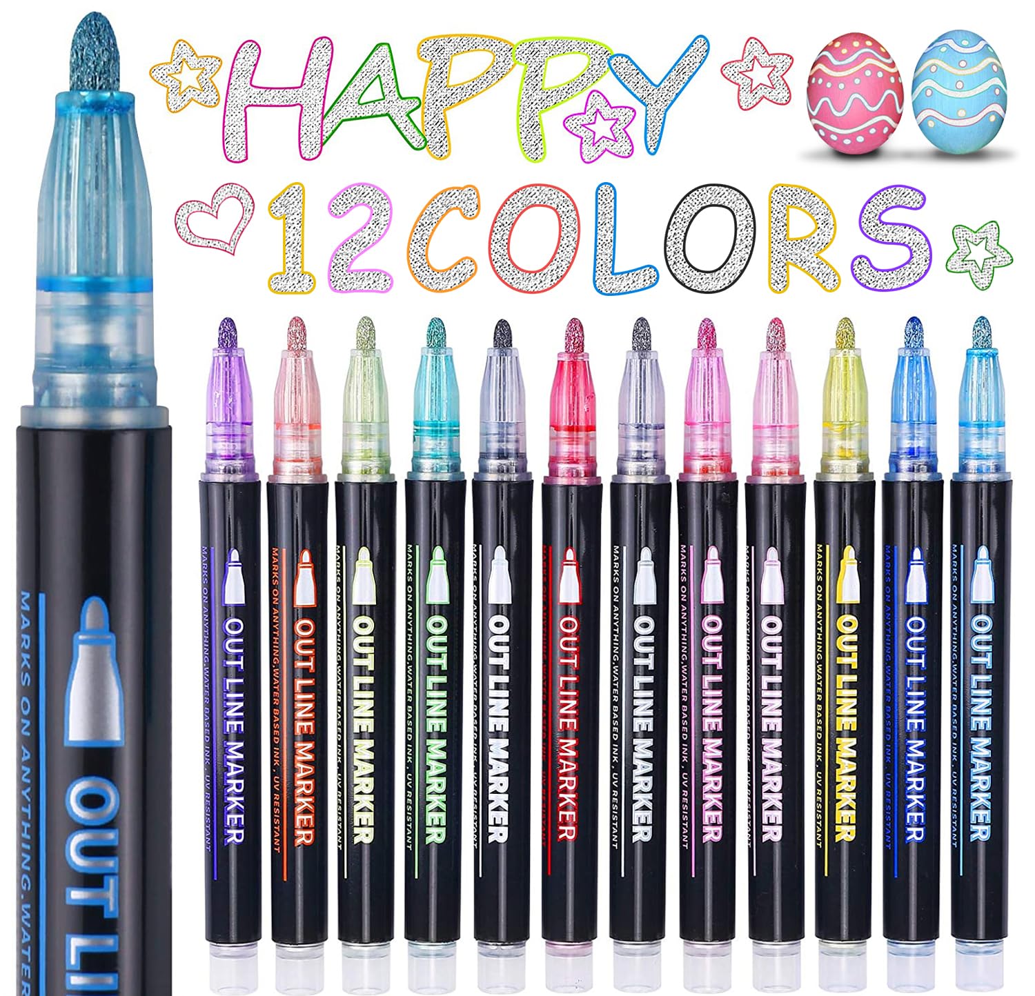 Yangmei Shimmer Markers Outline Pens, Stocking Stuffers for Kids Teens, Teen Girl Girls Trendy Stuff, 12 Colors Metallic Markers for Drawing, Art Supplies, Arts Crafts, Gifts for 4-12 Year Old Girl