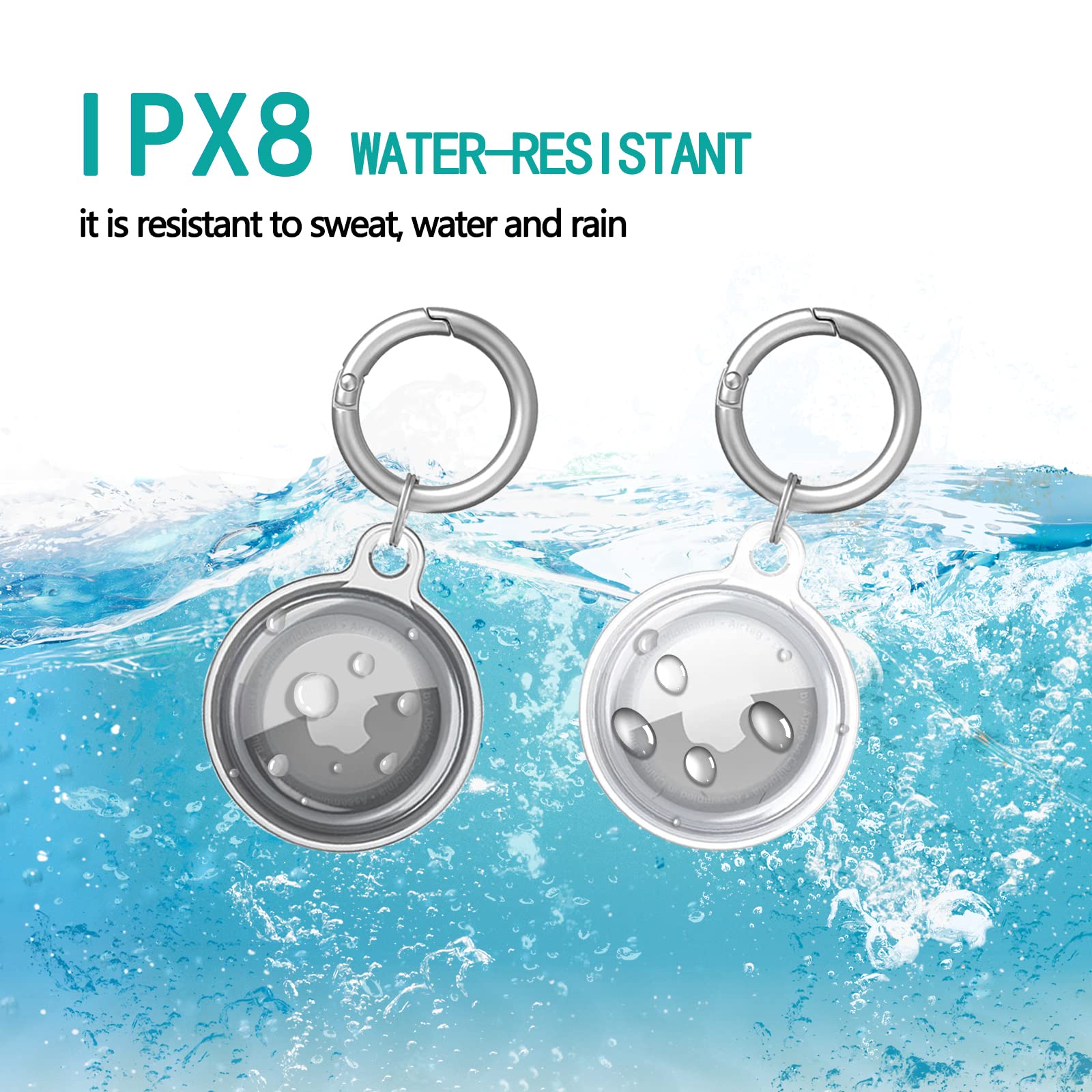 Leather Airtag Keychain & IPX8 Waterproof Airtag Holder, Soft Full-Body Shockproof AirTag Case for Protective Tracker(4 Pack)