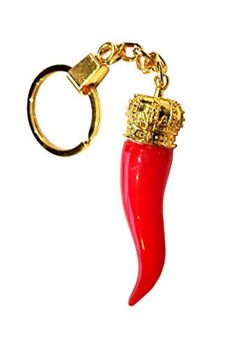 Italian Red Horn with Gold Chain Keychain β Italy Collection of Key Rings & Fobs Great Chili Pepper Charm Rear View Mirror