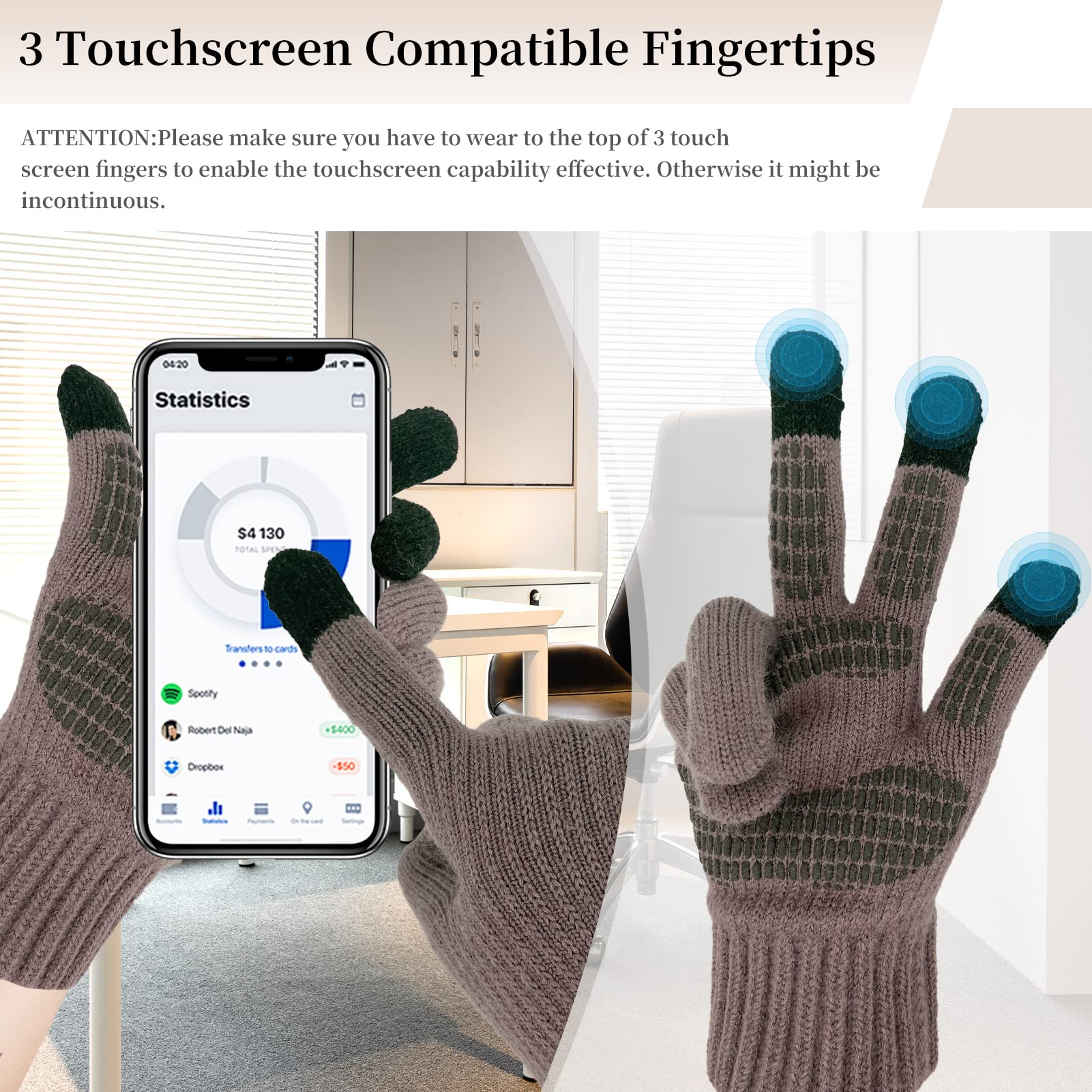 Honnesserry Winter Beanie Hat Scarf for Men with Touchscreen Gloves Neck Warmer Mens Scarf and Gloves with Fleece Lined