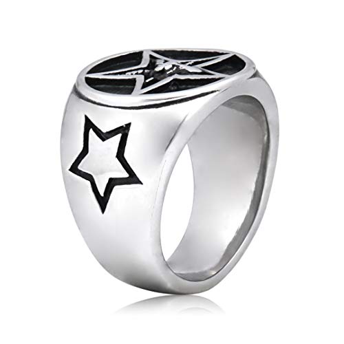 Gungneer inverted Pentagram Baphomet Ring Cool Stainless Steel Satanic Biker Jewelry Accessory Men Women