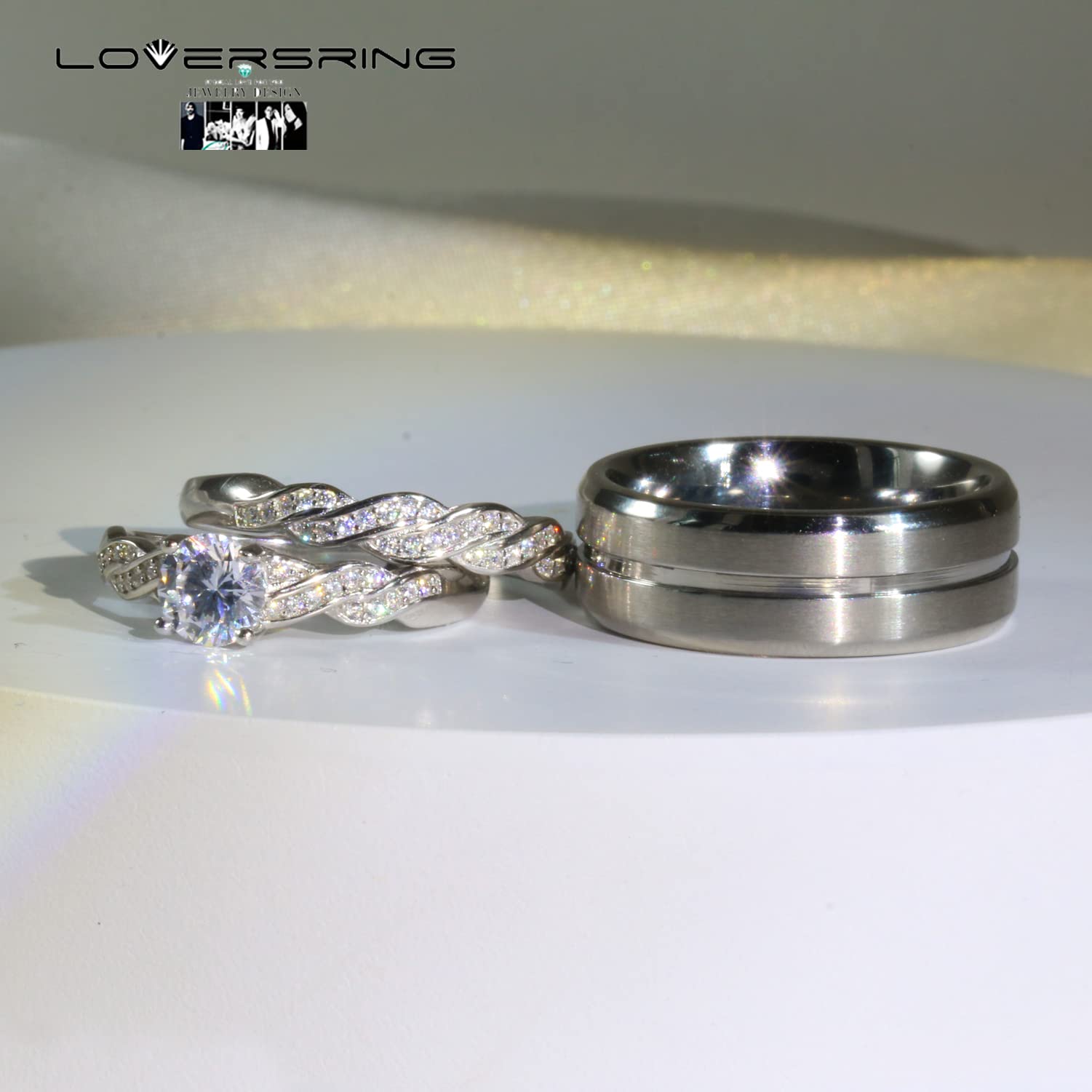 His And Hers Promise Ring Adjustable size Wedding Ring Sets His And Hers Couples Women 925 Sterling Silver Round Cz Man Titanium Wedding Bands