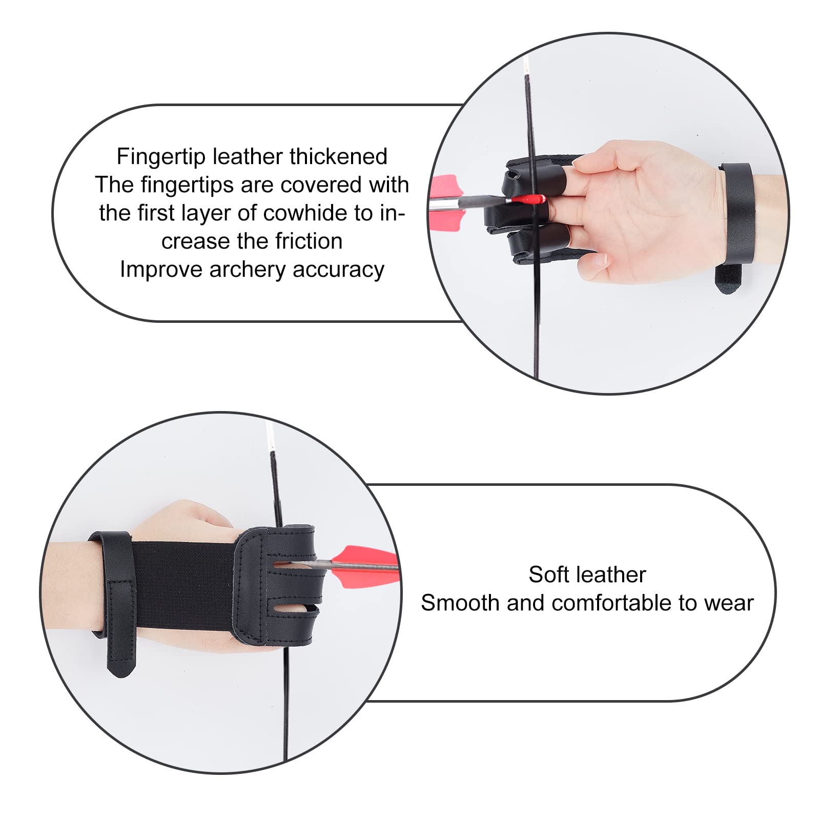 GORGECRAFT 3 Finger Archery Glove Cow Leather Protective Gloves Black Archery Shooting Glove Finger Tab Accessories for Men Women Shooting Hunting Targeting Recurve Compound Bow Guard