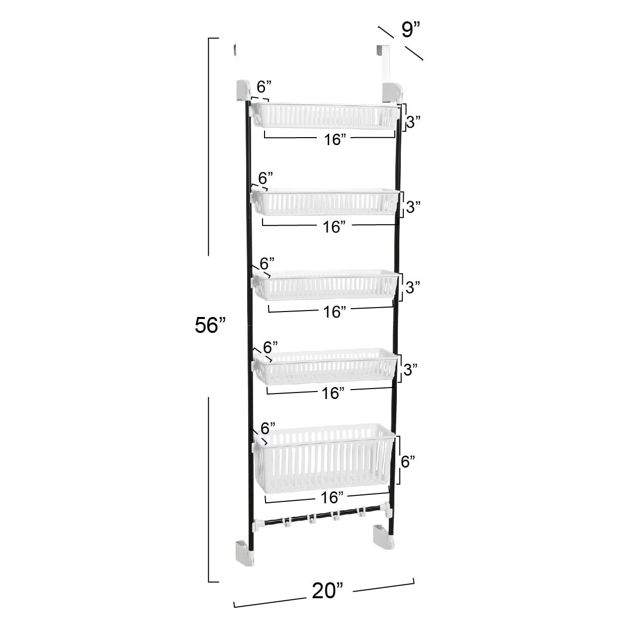 Household Essentials Household Essentials Over the Door Basket Storage Rack, White and Black