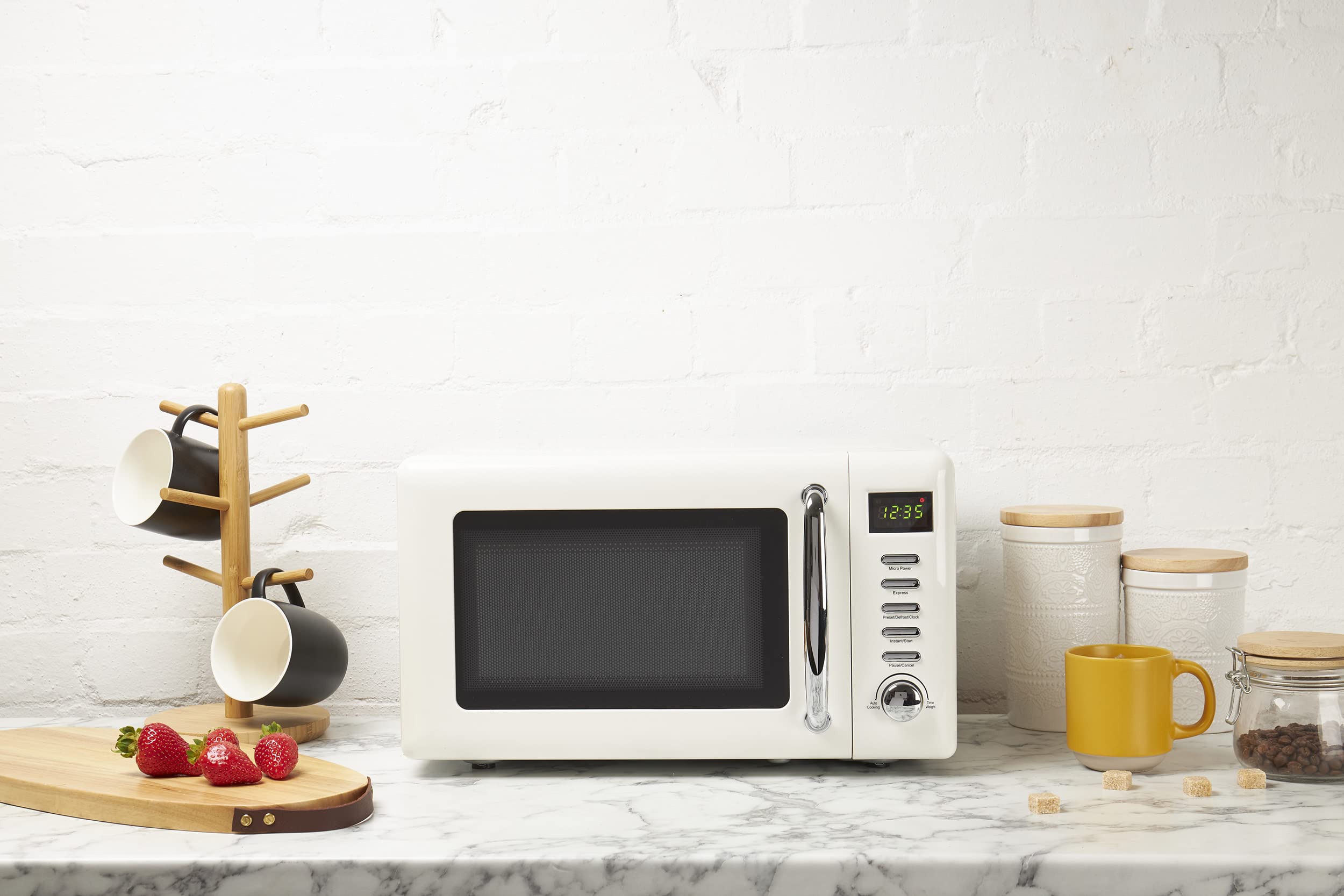 Haden Heritage Vintage 0.7 Cubic Foot 20 Liter 700 Watt Countertop Microwave Oven Kitchen with Turntable and 5 Power Levels, Ivory White