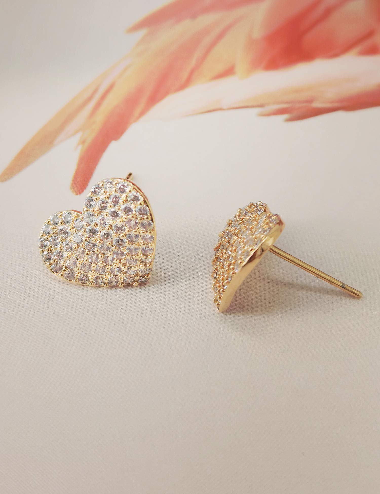 Heart Stud Earrings for Women - Cubic Zirconia Heart Stud Earrings for Girls - Bent Heart Earrings